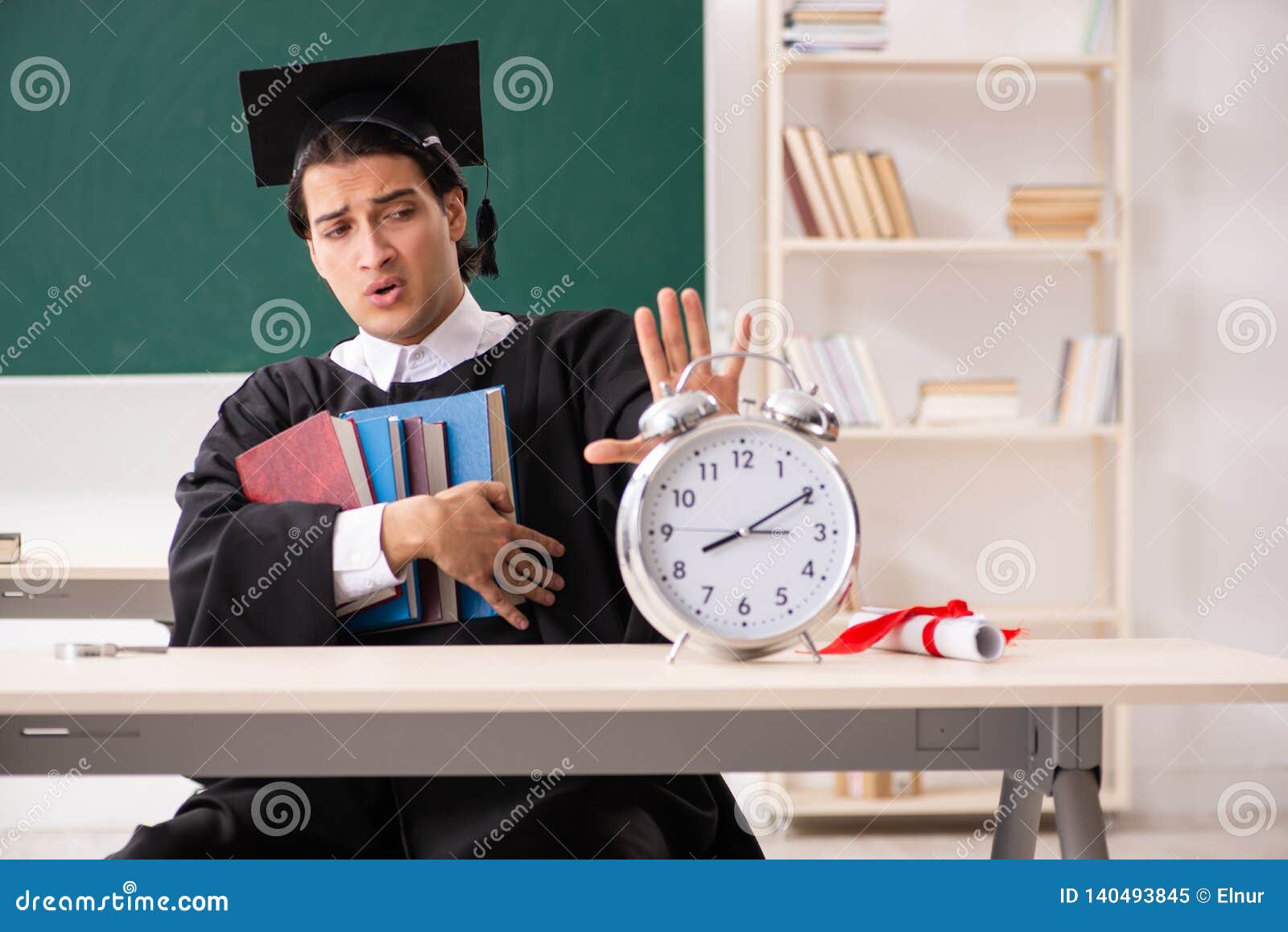 The Graduate Student in Front of Green Board Stock Image - Image of ...