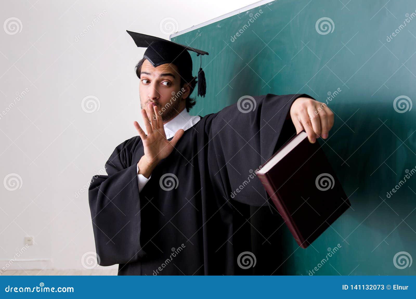 The Graduate Student in Front of Green Board Stock Image - Image of ...