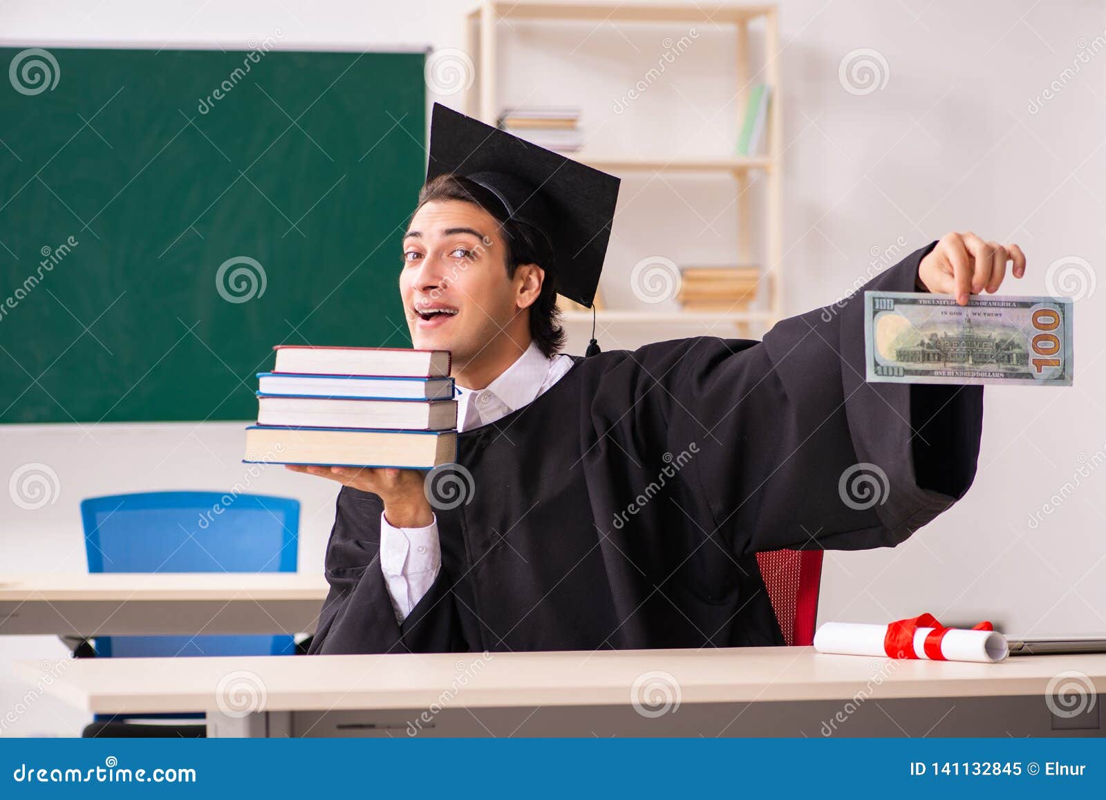 The Graduate Student in Front of Green Board Stock Image - Image of ...