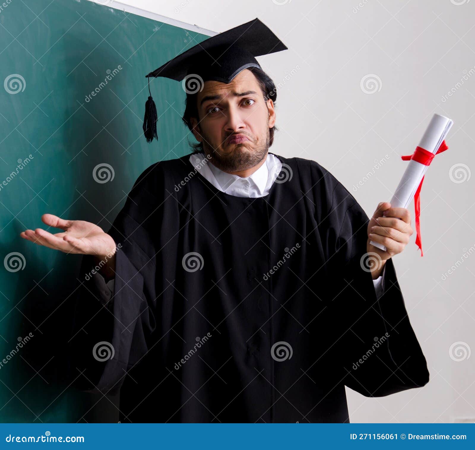 Graduate Student in Front of Green Board Stock Image - Image of master ...
