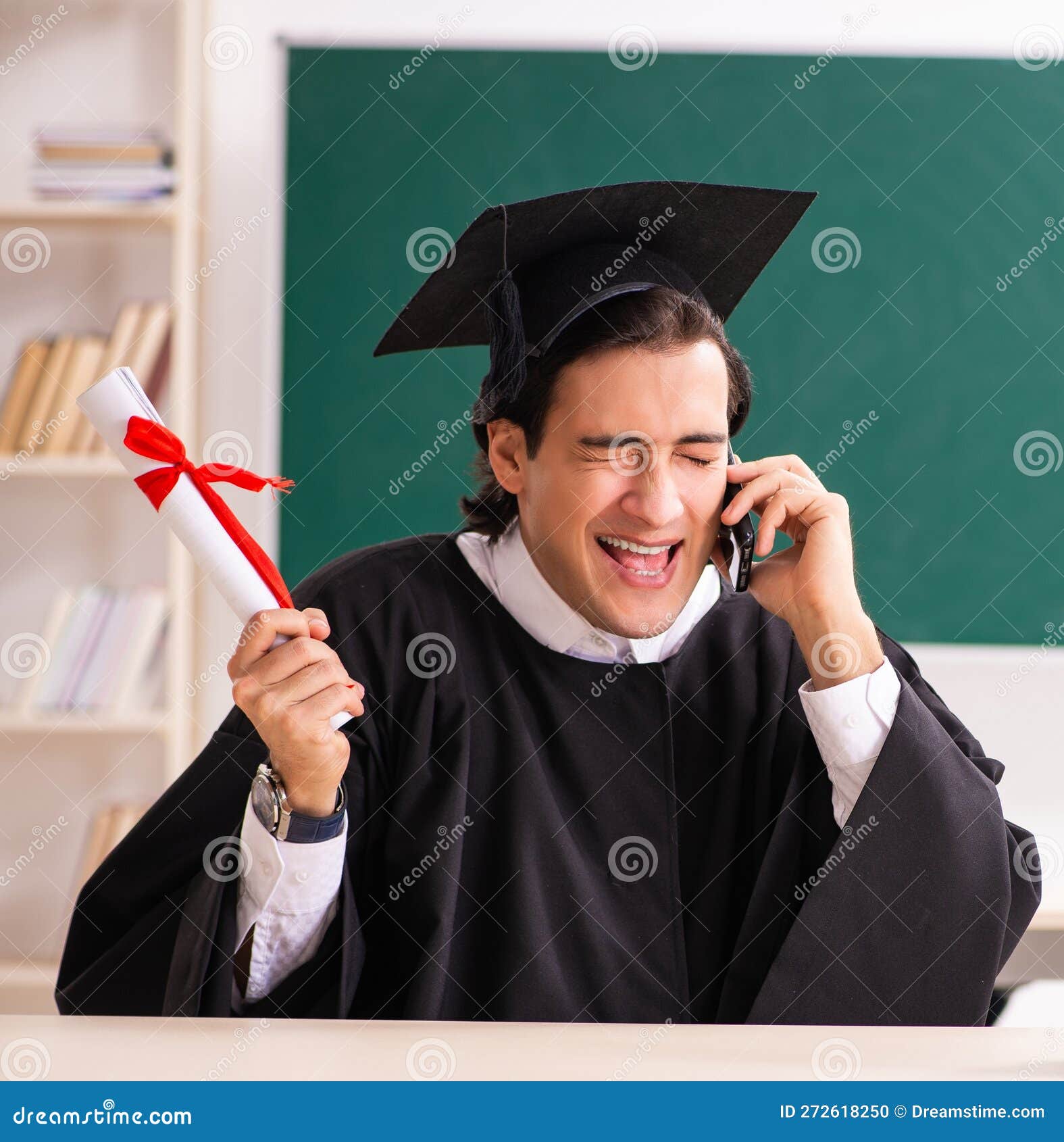 Graduate Student in Front of Green Board Stock Photo - Image of class ...
