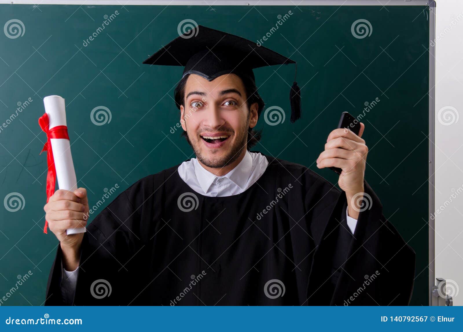 The Graduate Student in Front of Green Board Stock Image - Image of ...