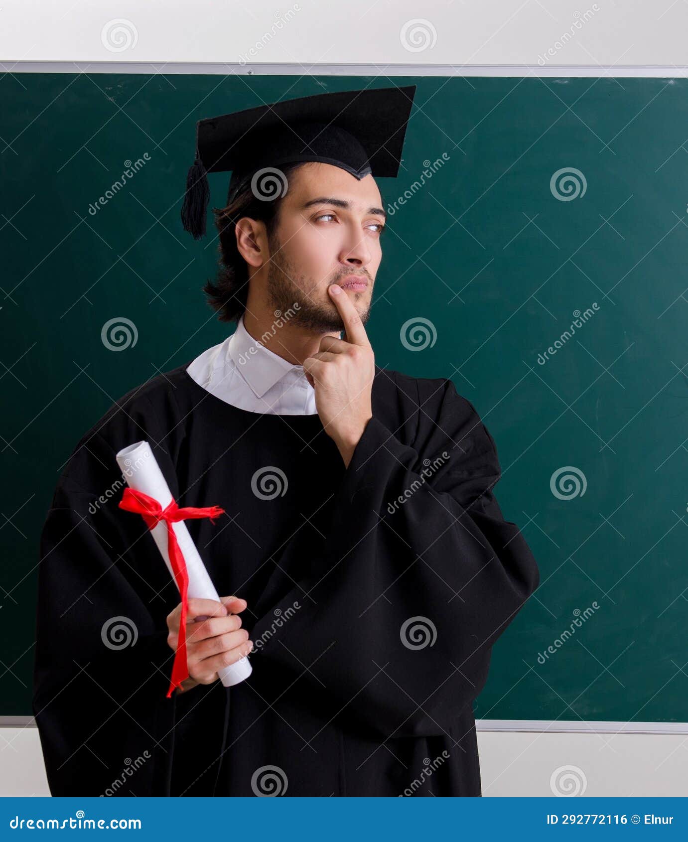 Graduate Student in Front of Green Board Stock Photo - Image of ...
