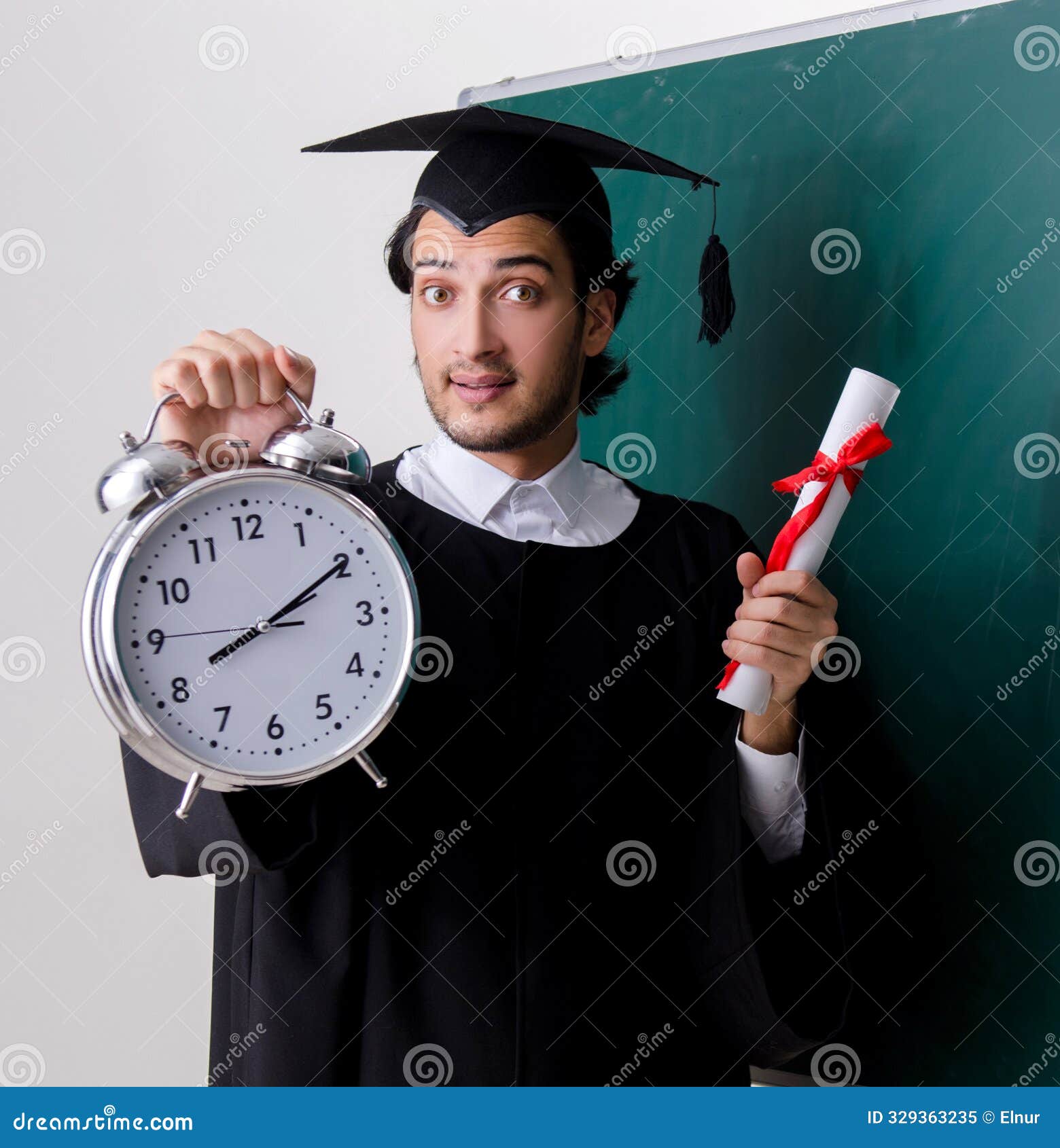 Graduate Student in Front of Green Board Stock Image - Image of college ...