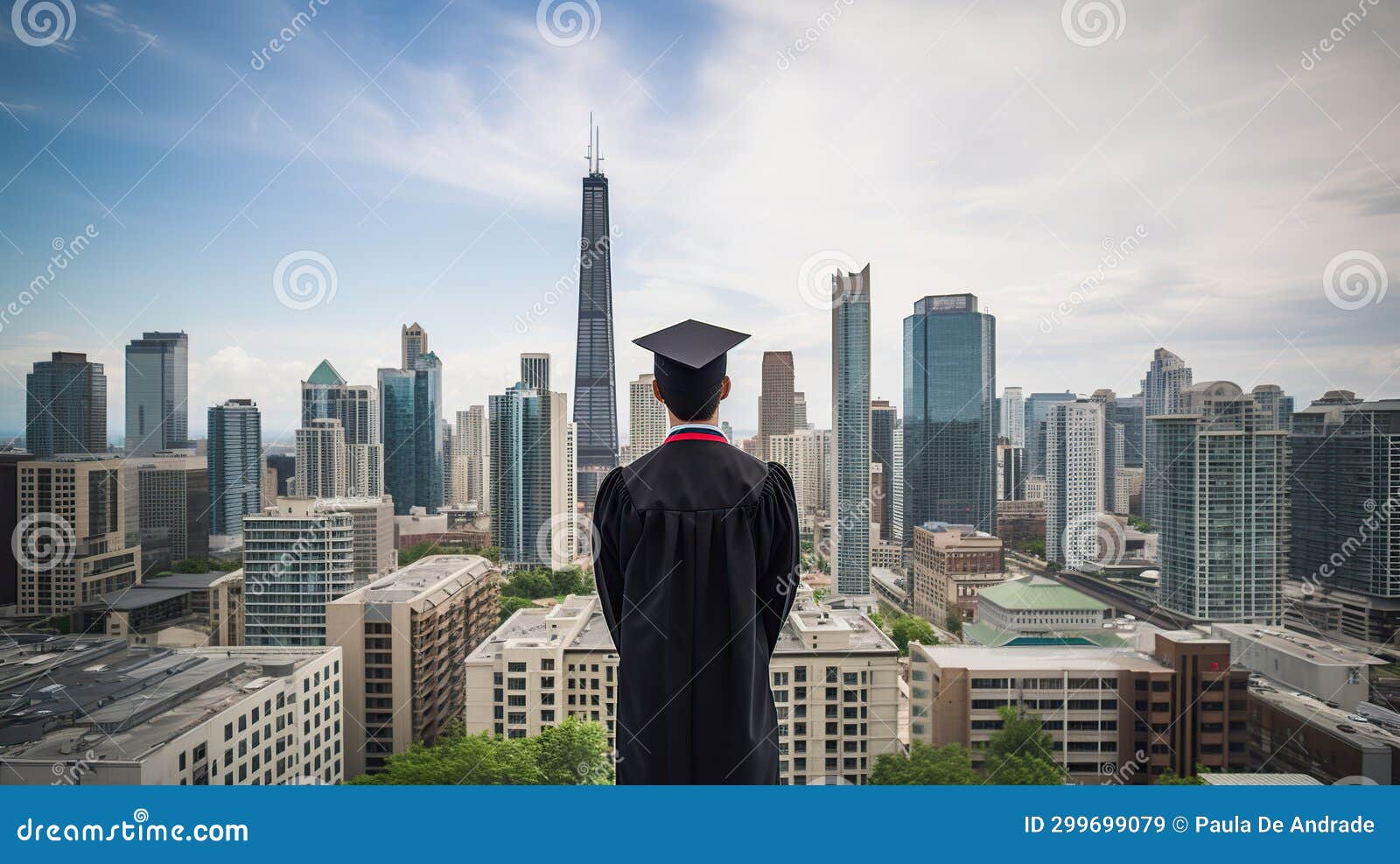 Graduate Student Standing Looking at Buildings Stock Illustration ...