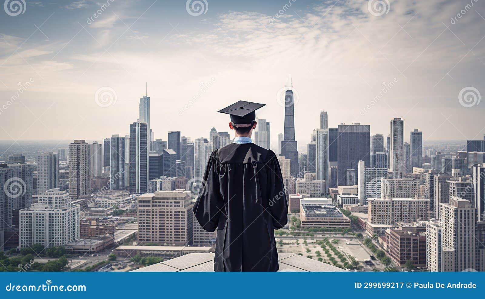 Graduate Student Standing Looking at Buildings Stock Illustration ...