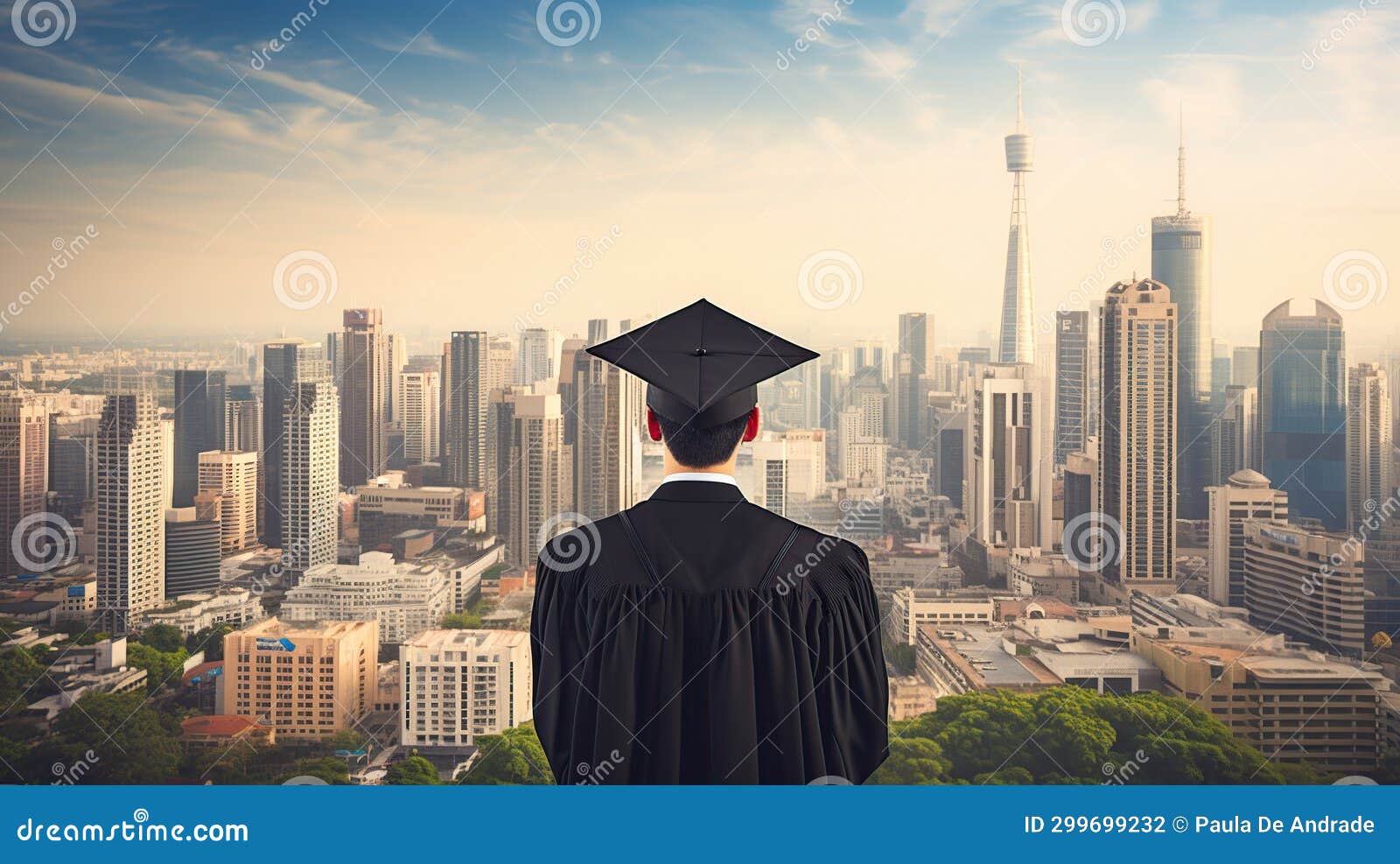 Graduate Student Standing Looking at Buildings Stock Illustration ...