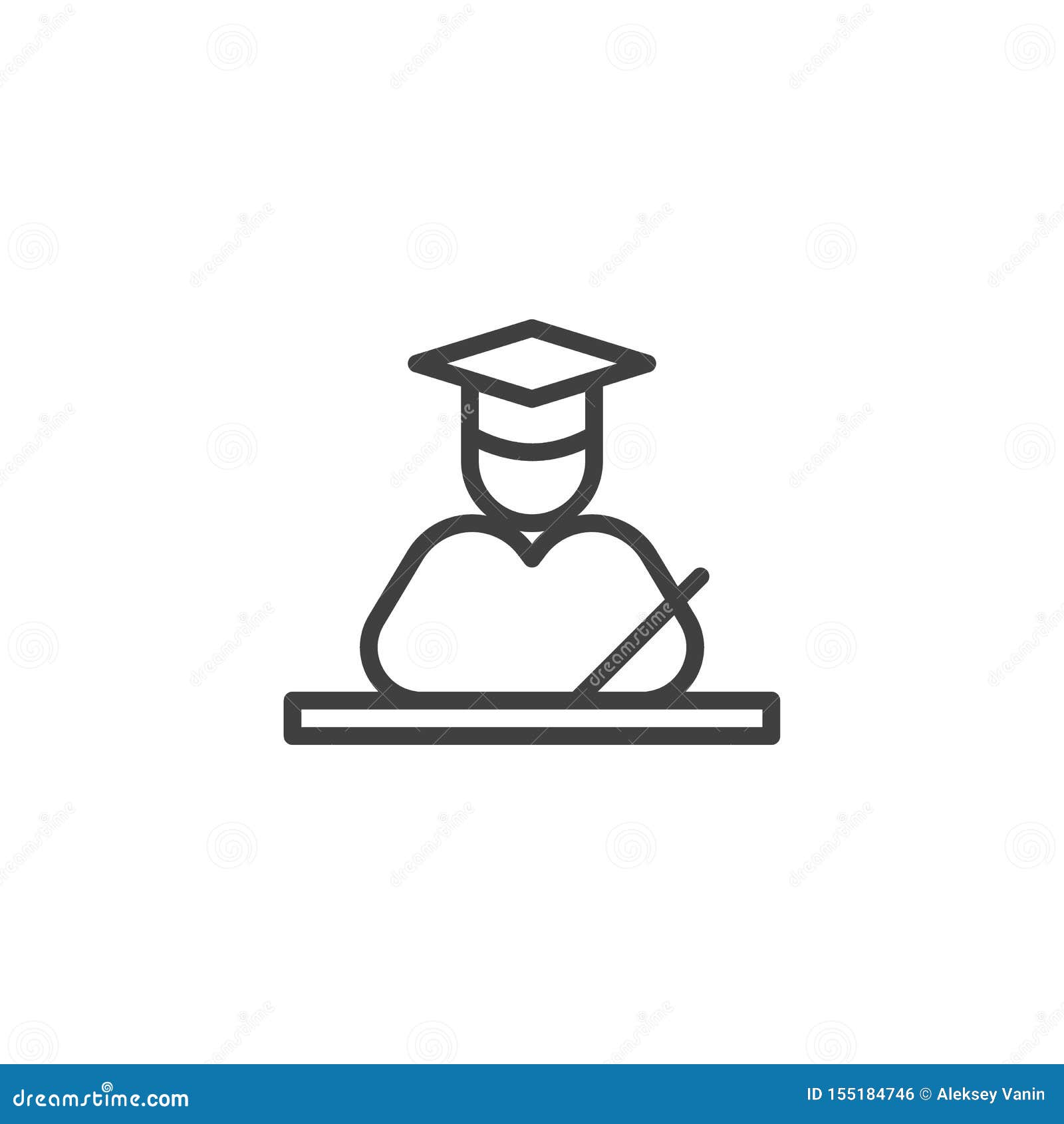 Graduate Student Writing at the Table Line Icon Stock Vector ...