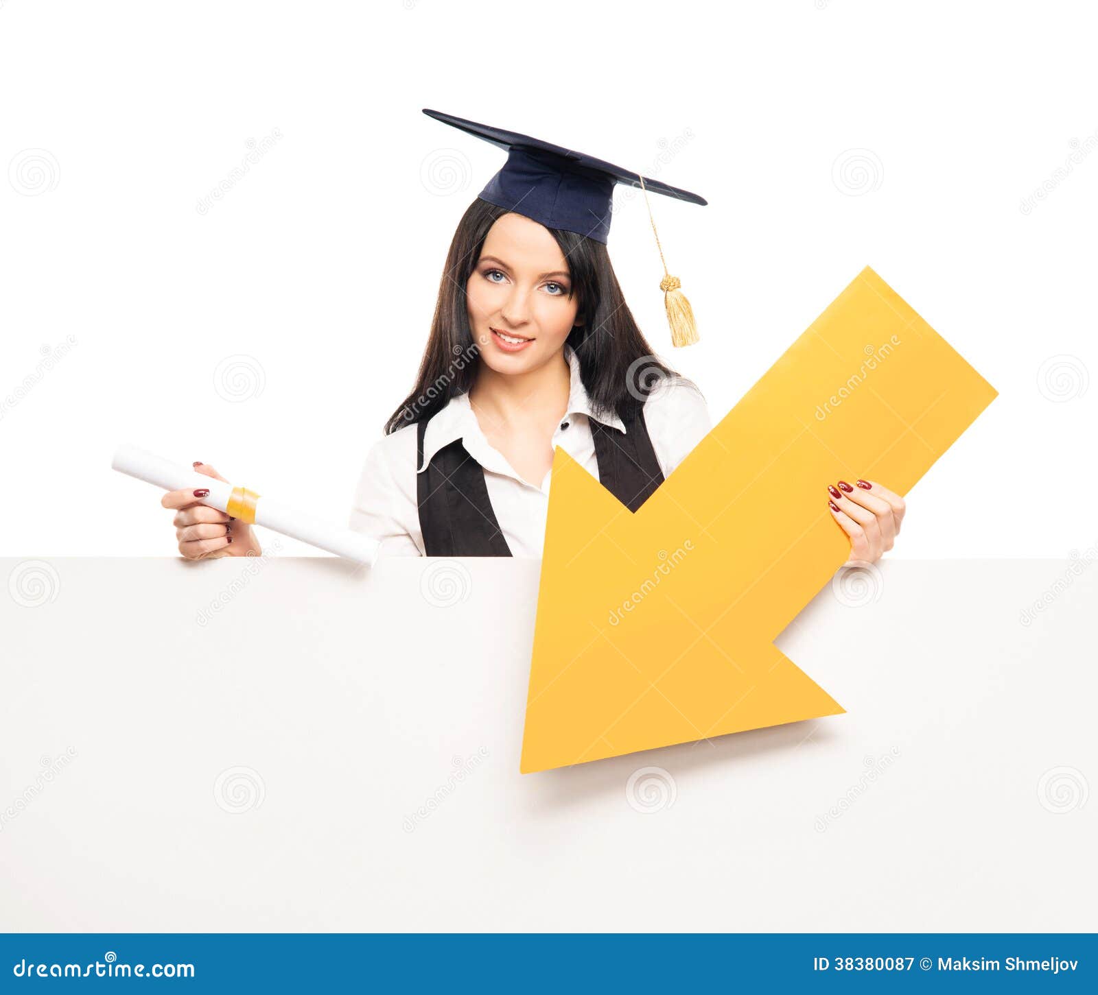 A Graduate Student with a Yellow Arrow Stock Image - Image of girl ...
