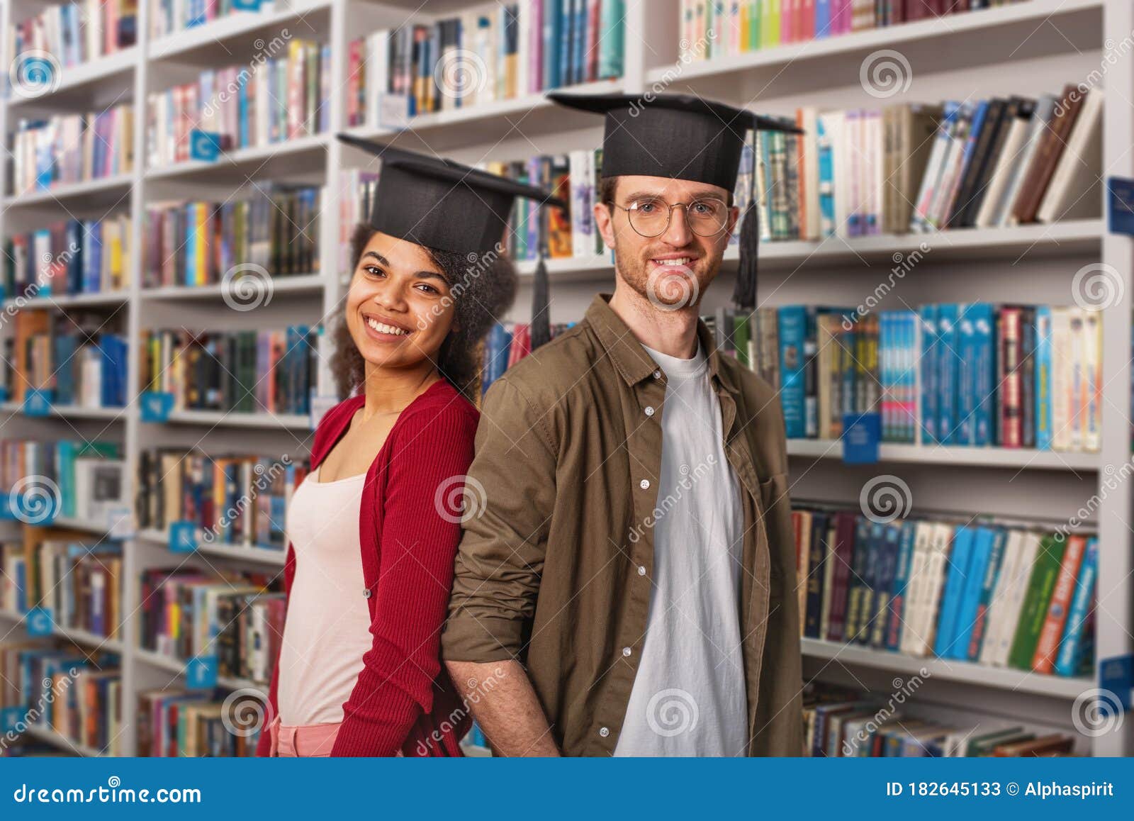 Graduate Students in Front of a Library. Concept of Preparation and ...