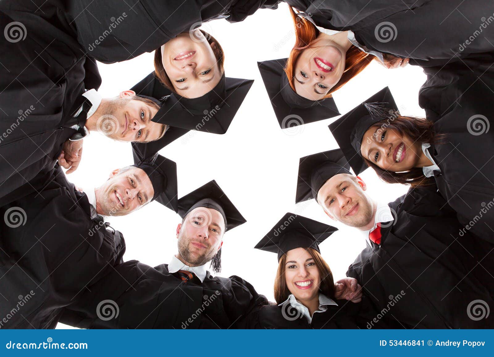 Graduate Students Standing in Circle Leaning Towards Camera Stock Image ...