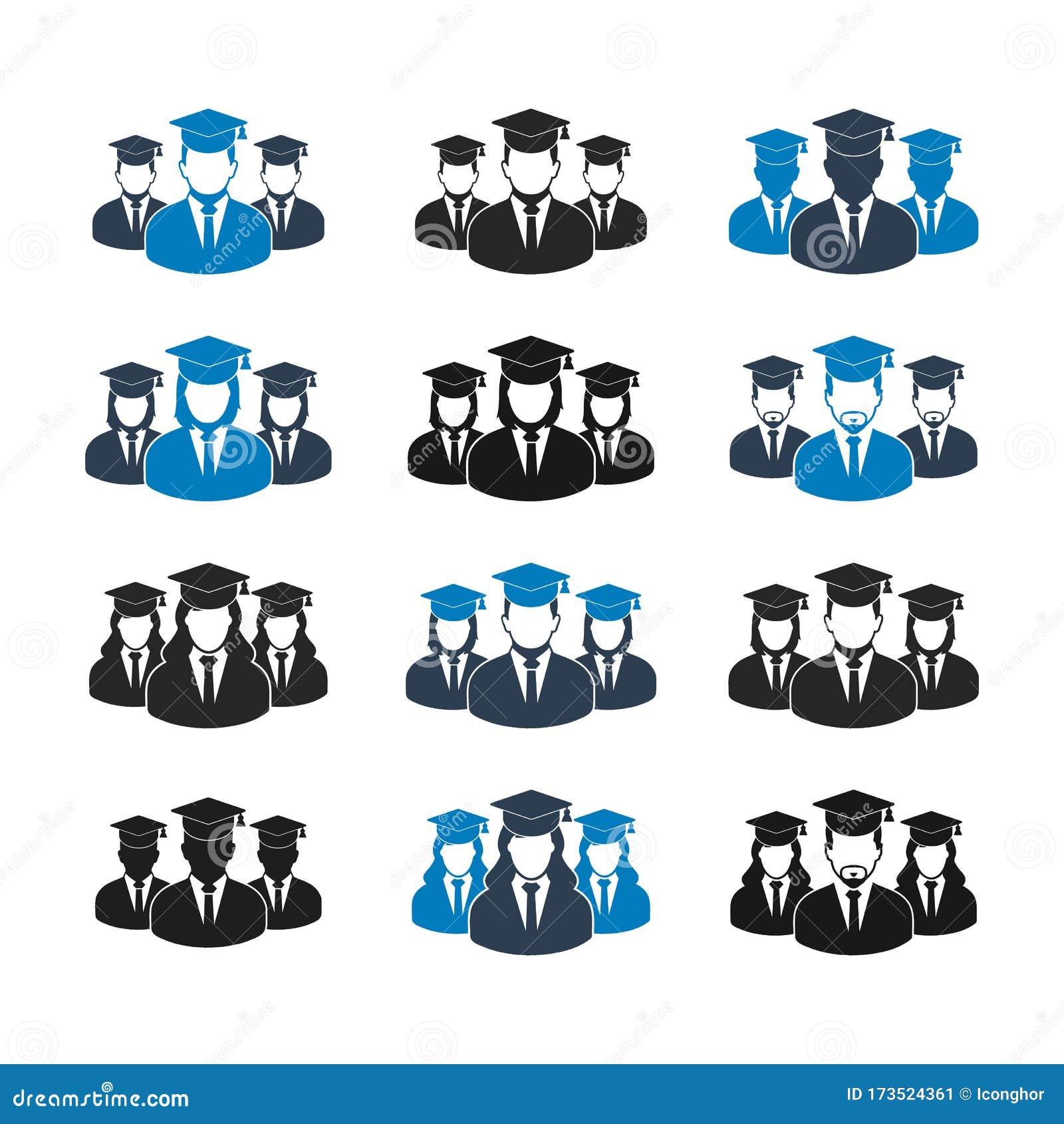 Graduate Students Team Icon Set. Stock Vector - Illustration of degree ...