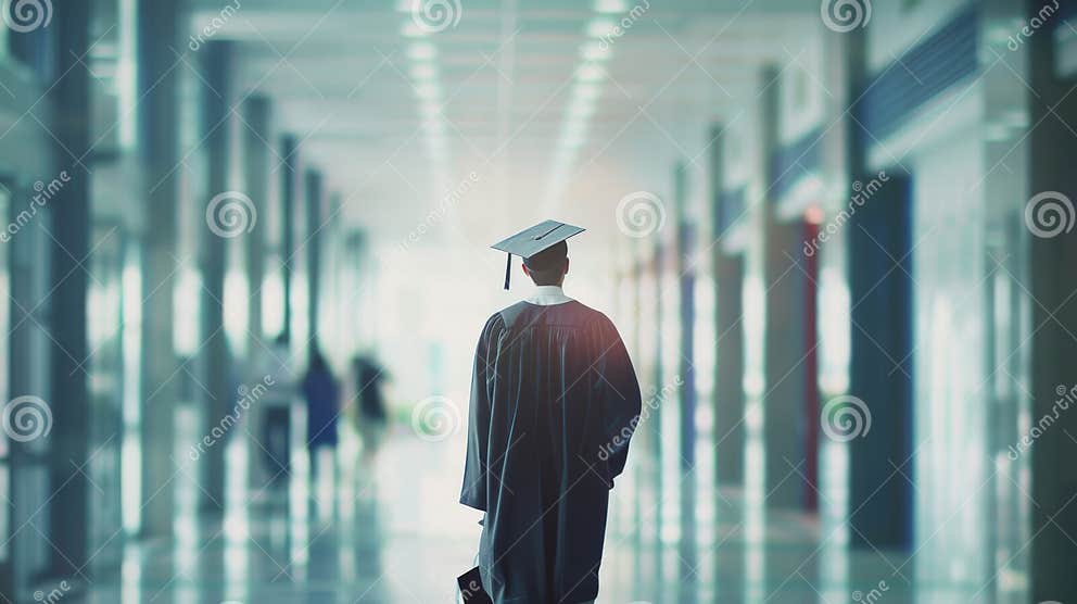 Graduate Walking through University Hallway, Reflective Learning ...