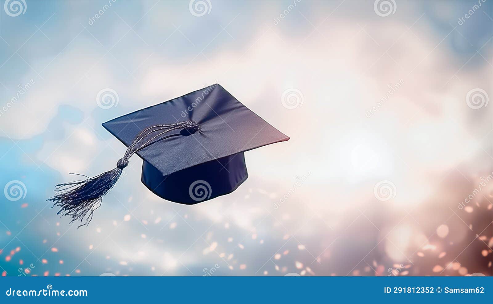 Graduated Hat Flying in Sky with Golden Light, Congratulation Concept ...