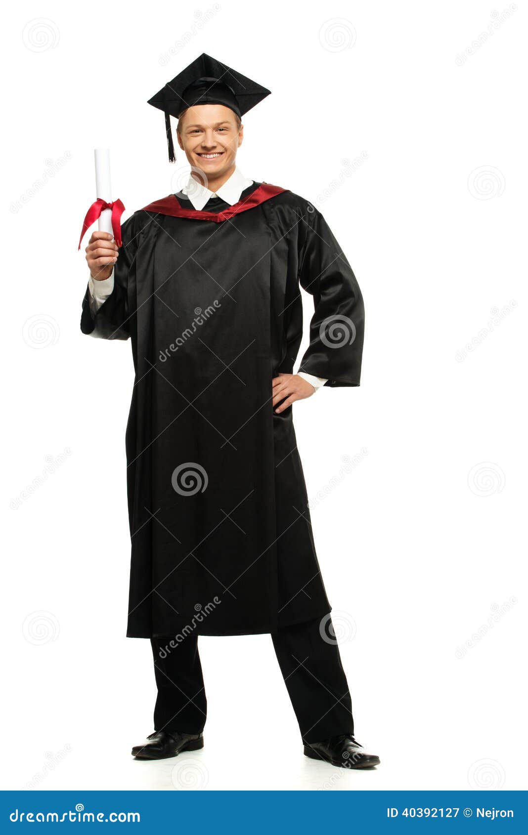 Graduated Student Man Isolated on White Stock Image - Image of gown ...