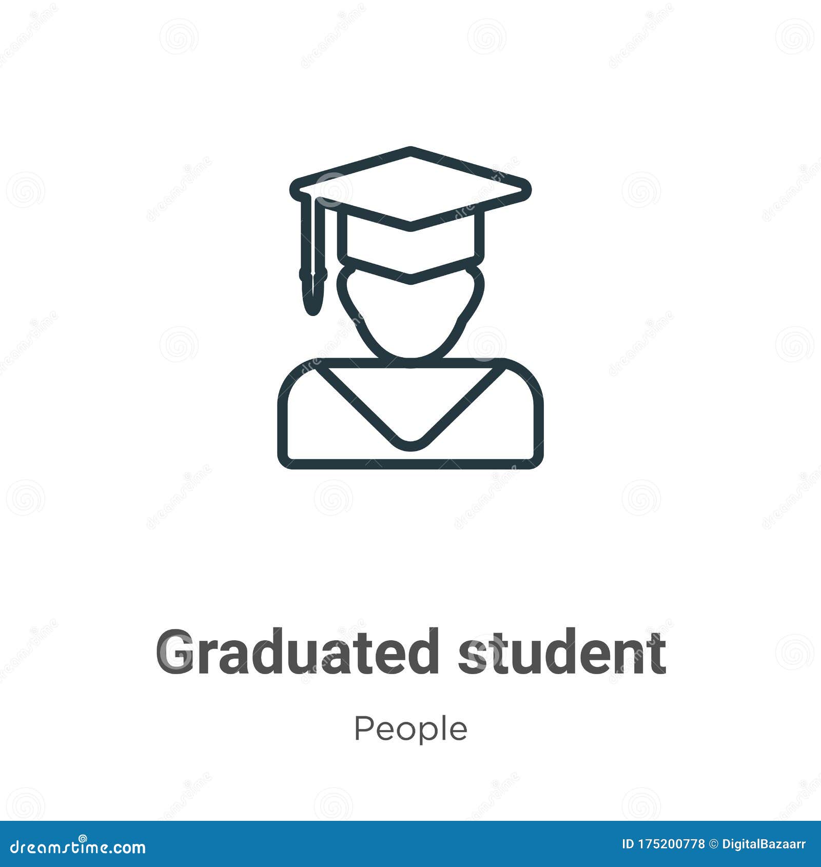 Graduated Student Outline Vector Icon. Thin Line Black Graduated ...