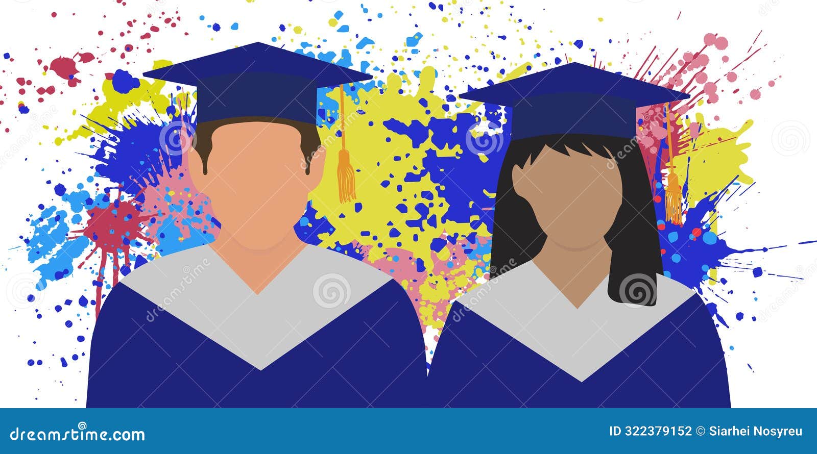 Graduated Students in Mantle and Graduation Cap on Background of ...