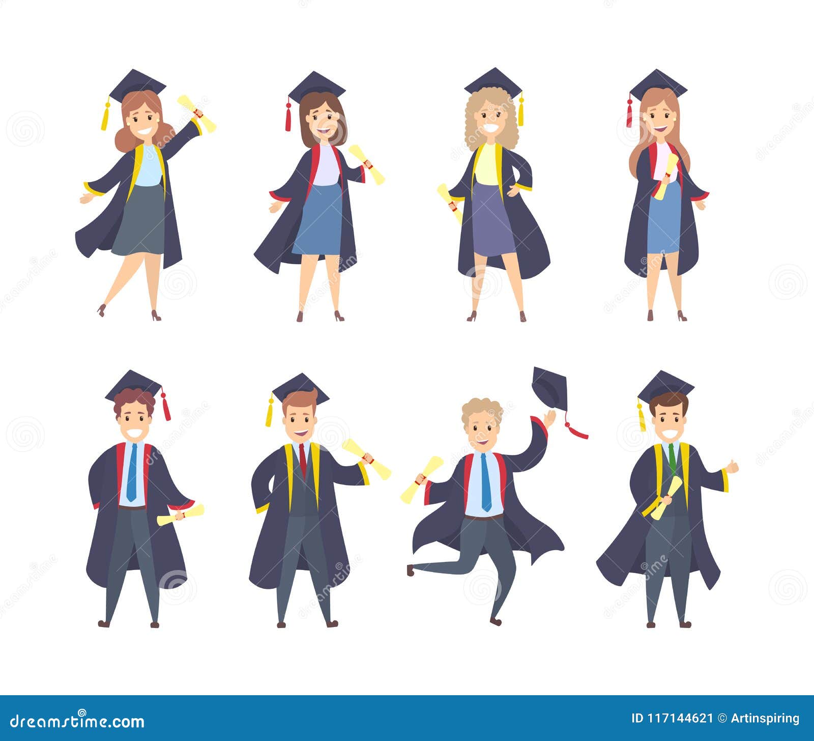 Graduated students set. stock vector. Illustration of happy - 117144621