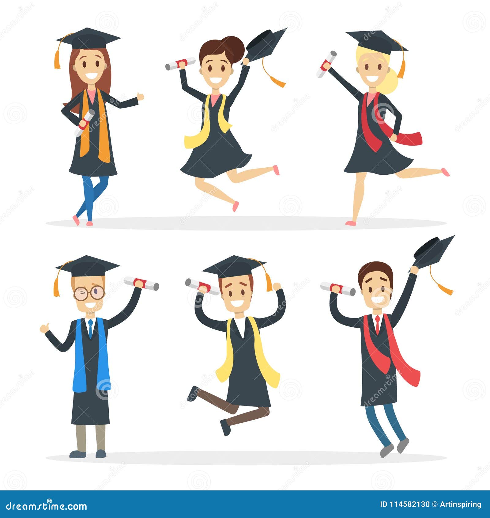 Graduated Students Throwing Hats Graduates Celebrating Academic Diploma ...