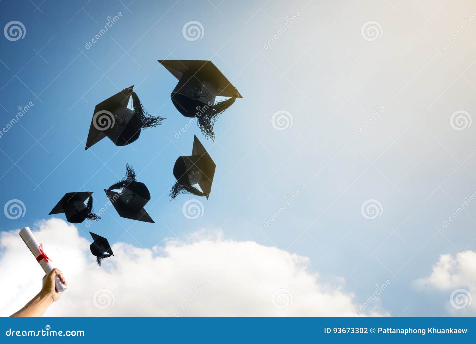 Graduates Hands Throwing Graduation Hats. Stock Photo - Image of ...