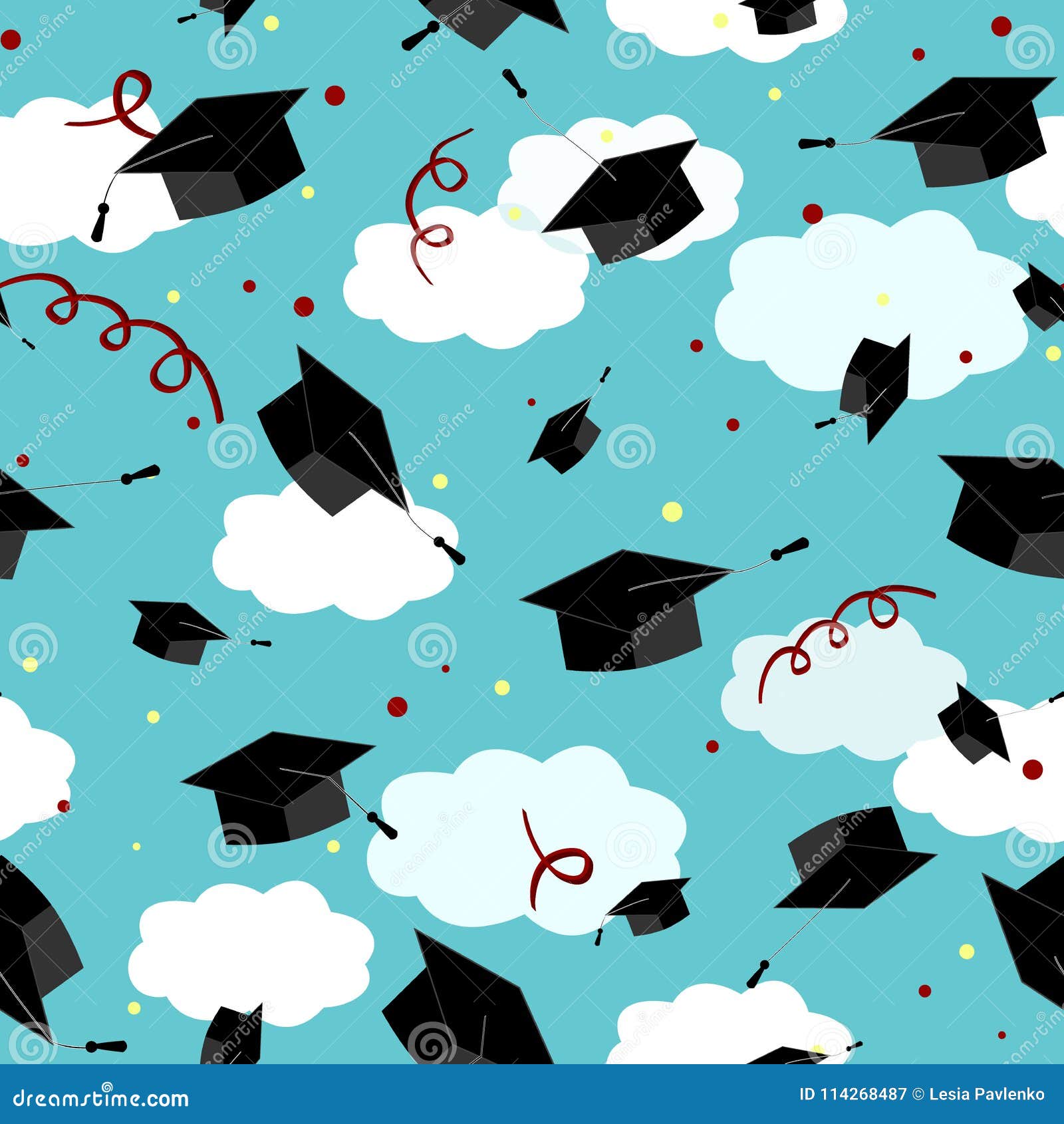 Graduates Hats in the Air. Graduation Caps in the Sky. Vector Seamless ...