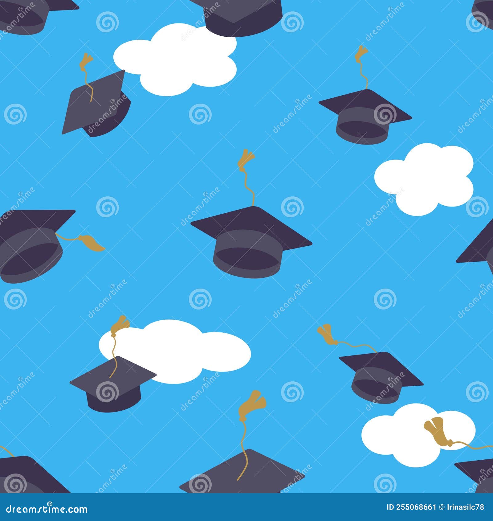 Graduates Hats in the Clouds Sky Stock Vector - Illustration of ...