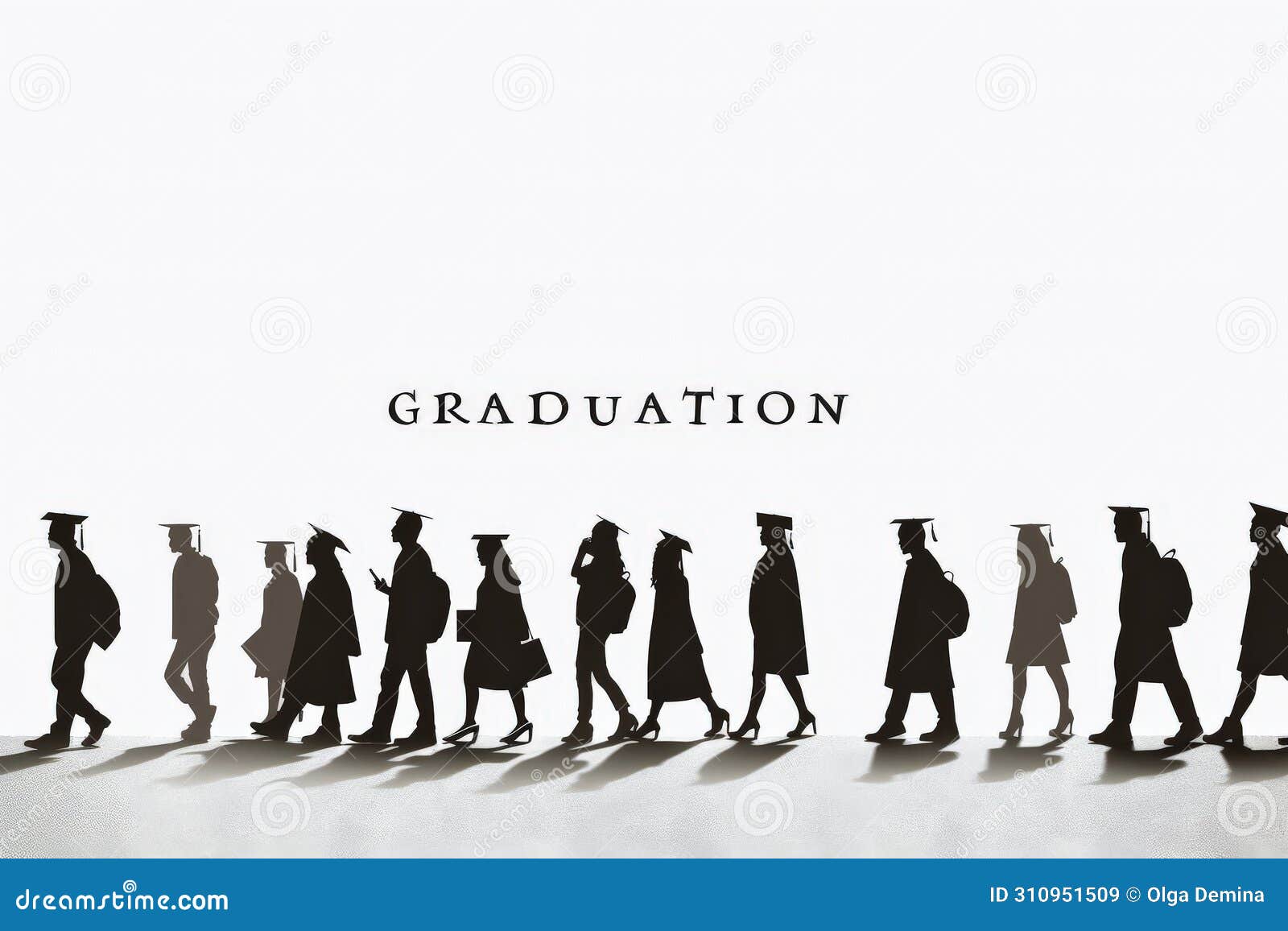 Graduates& X27; Procession Silhouette with & X27;GRADUATION& X27; Text ...