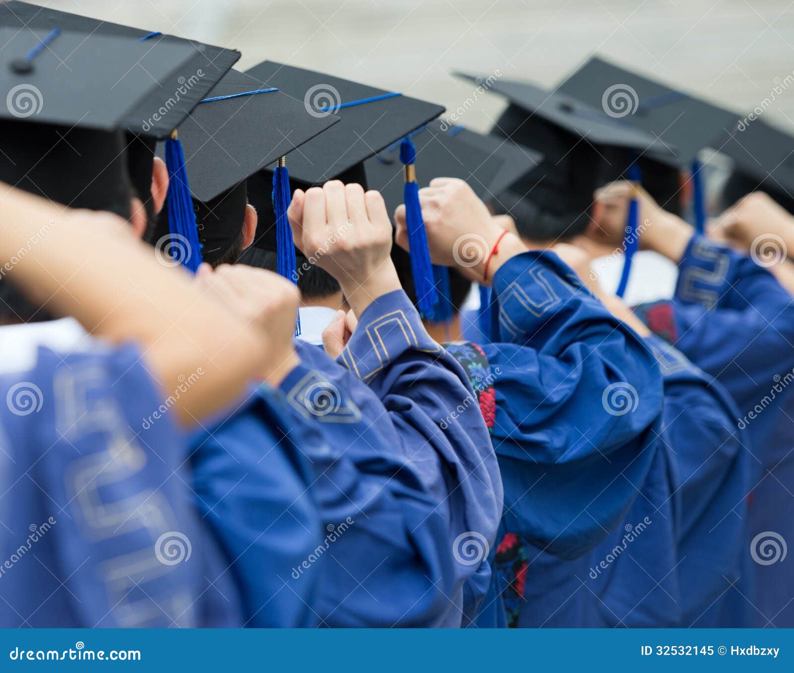 Graduates put hands up stock image. Image of completion - 32532145