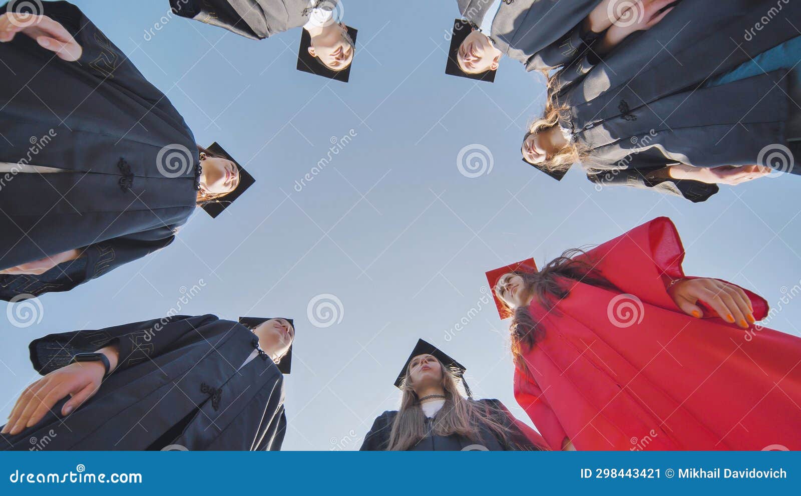 Graduates in Robes Stand in a Circle. View from Below. Stock Image ...