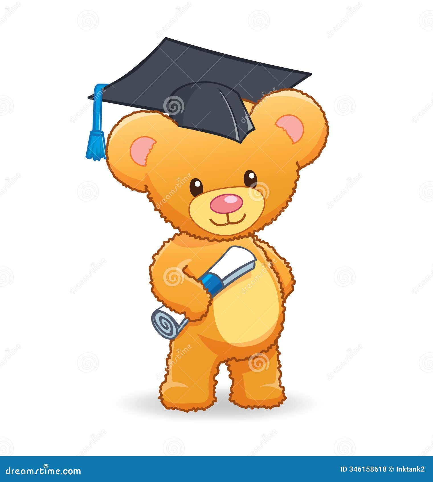 Graduating Cute Cuddly Cartoon Teddy Bear Vector Illustration ...