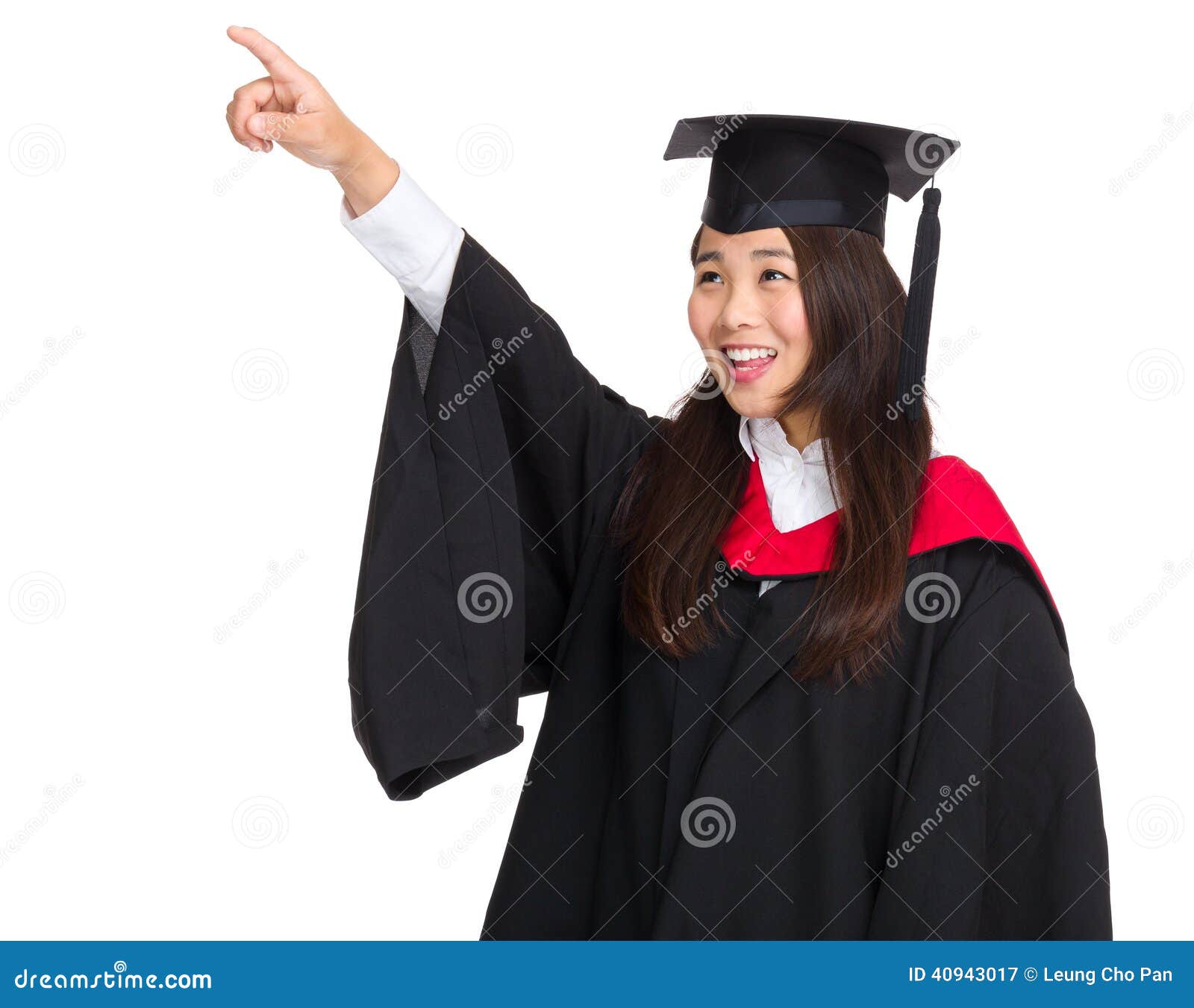 Graduating Student Girl Finger Pointing Up Stock Image - Image of ...