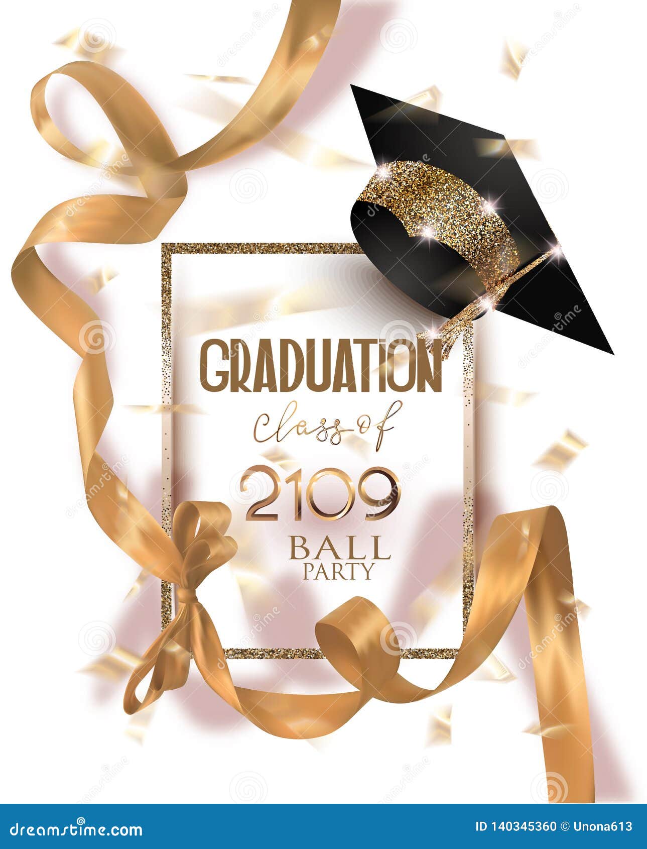 Graduation 2019 Party Invitation Card with Hat and Long Gold Silk ...