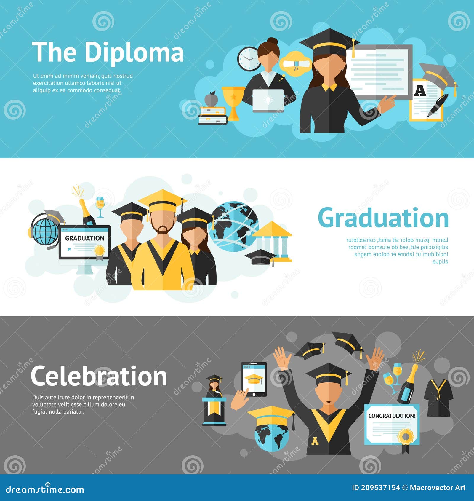 Graduation Banner Set stock vector. Illustration of business - 209537154