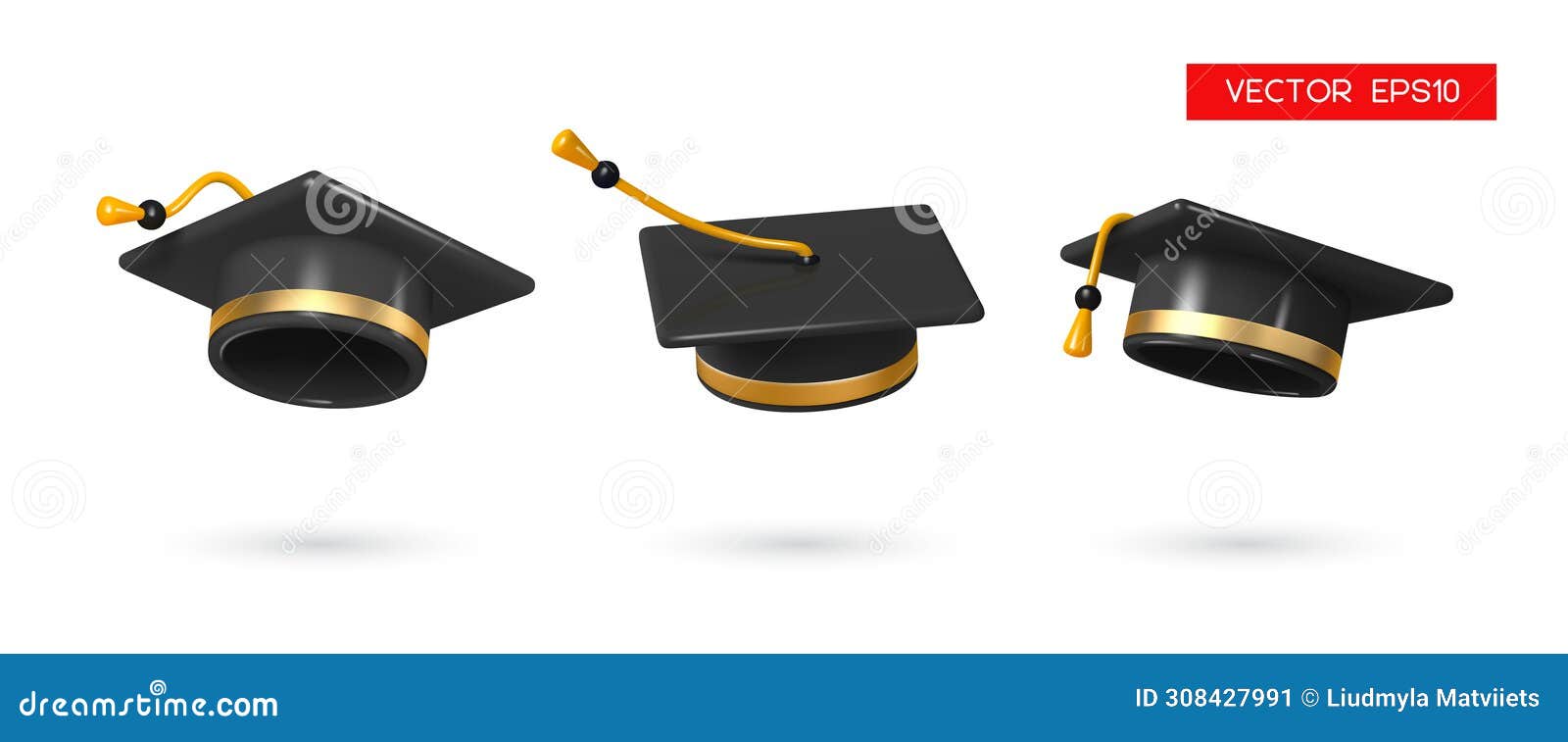 Graduation Black Caps. Education, Degree Concept. Stock Vector ...