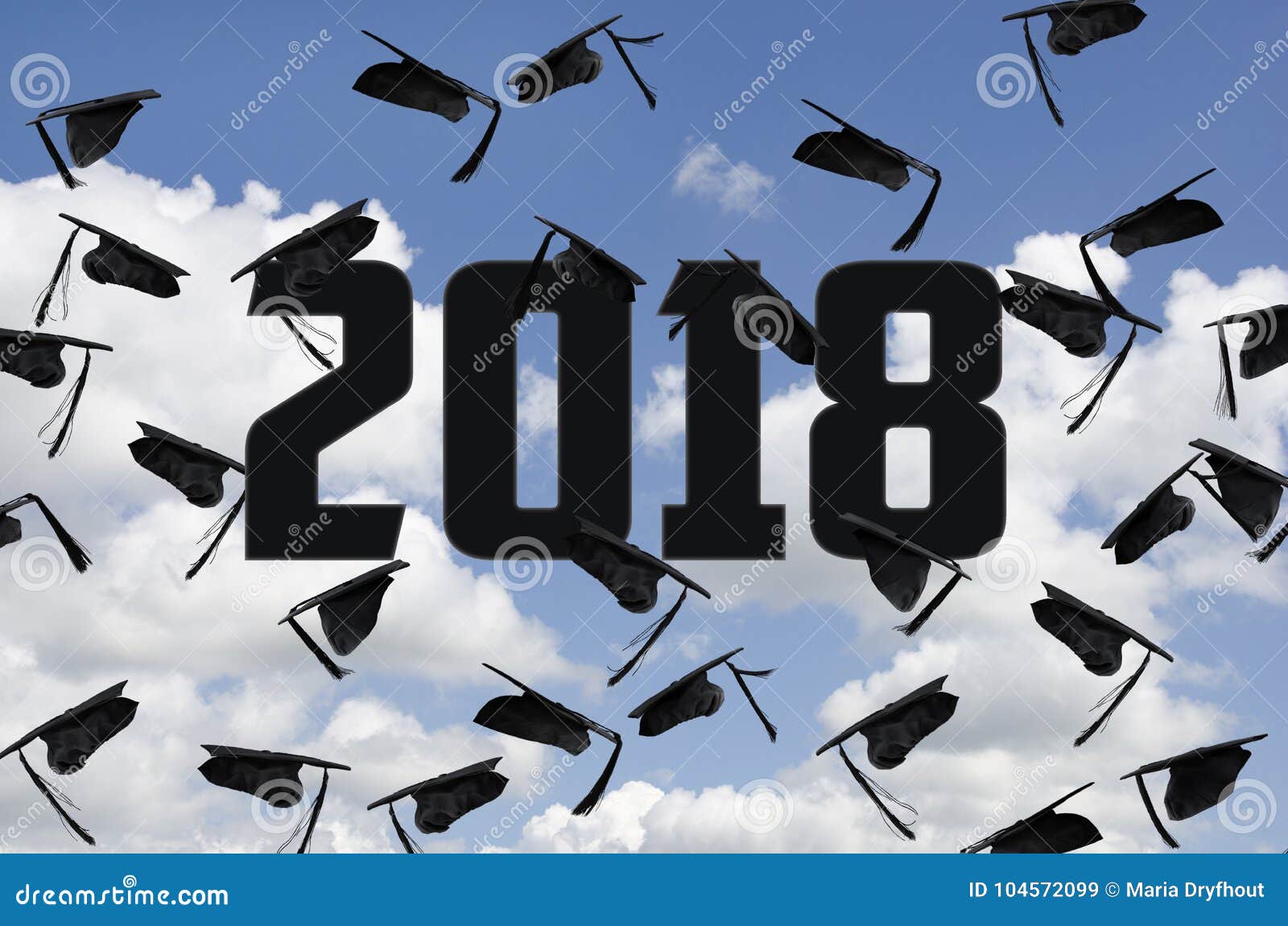 Graduation 2018 Black Hats in Sky with Clouds Stock Image - Image of ...