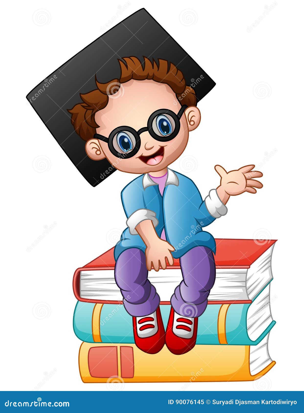 Graduation Boy Sitting on Piles of Books Stock Vector - Illustration of ...