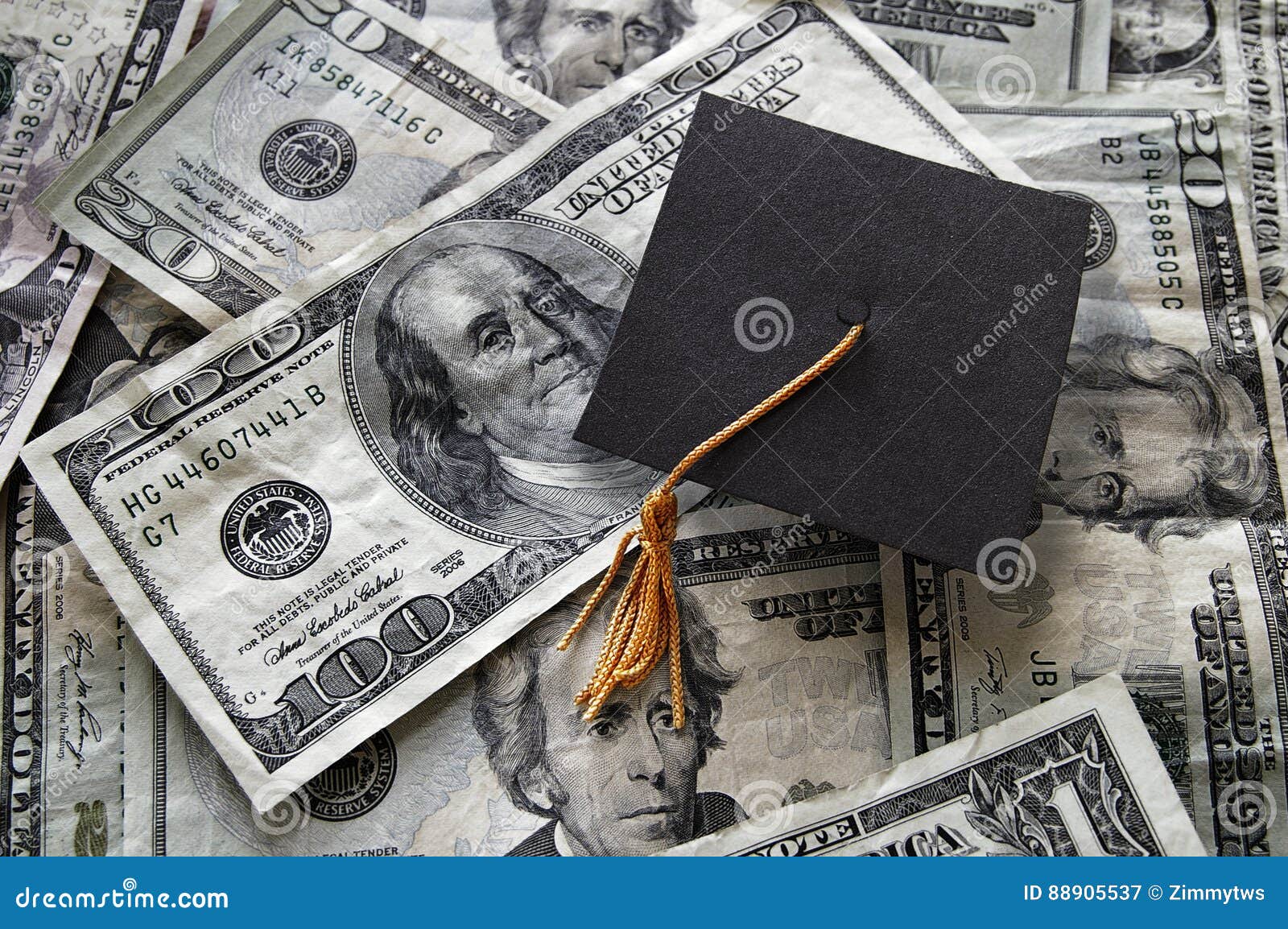 Graduation Cap on Assorted Money Stock Image - Image of financial ...