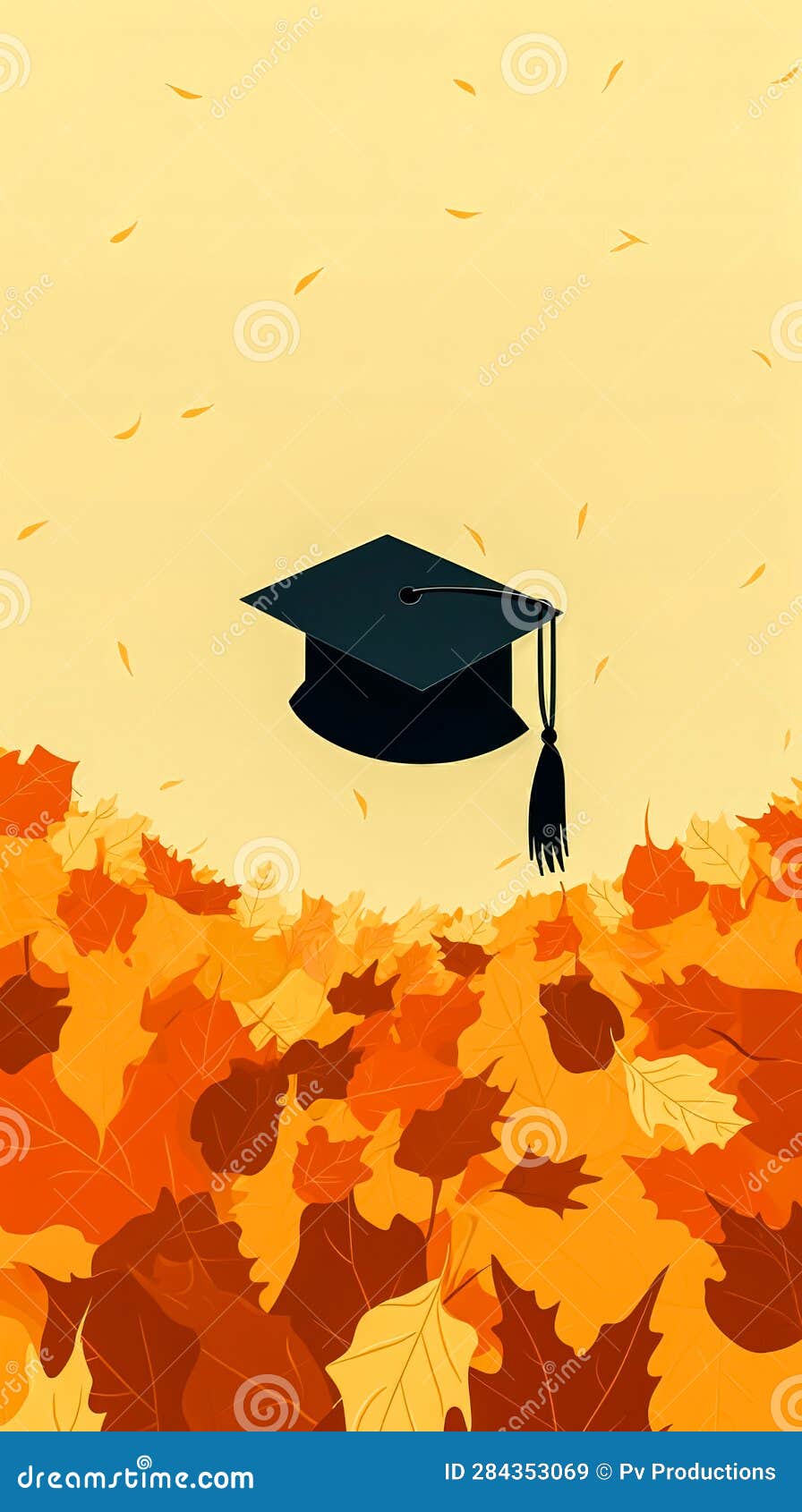 Graduation Cap with Autumn Leaves, Generative AI. Stock Illustration ...
