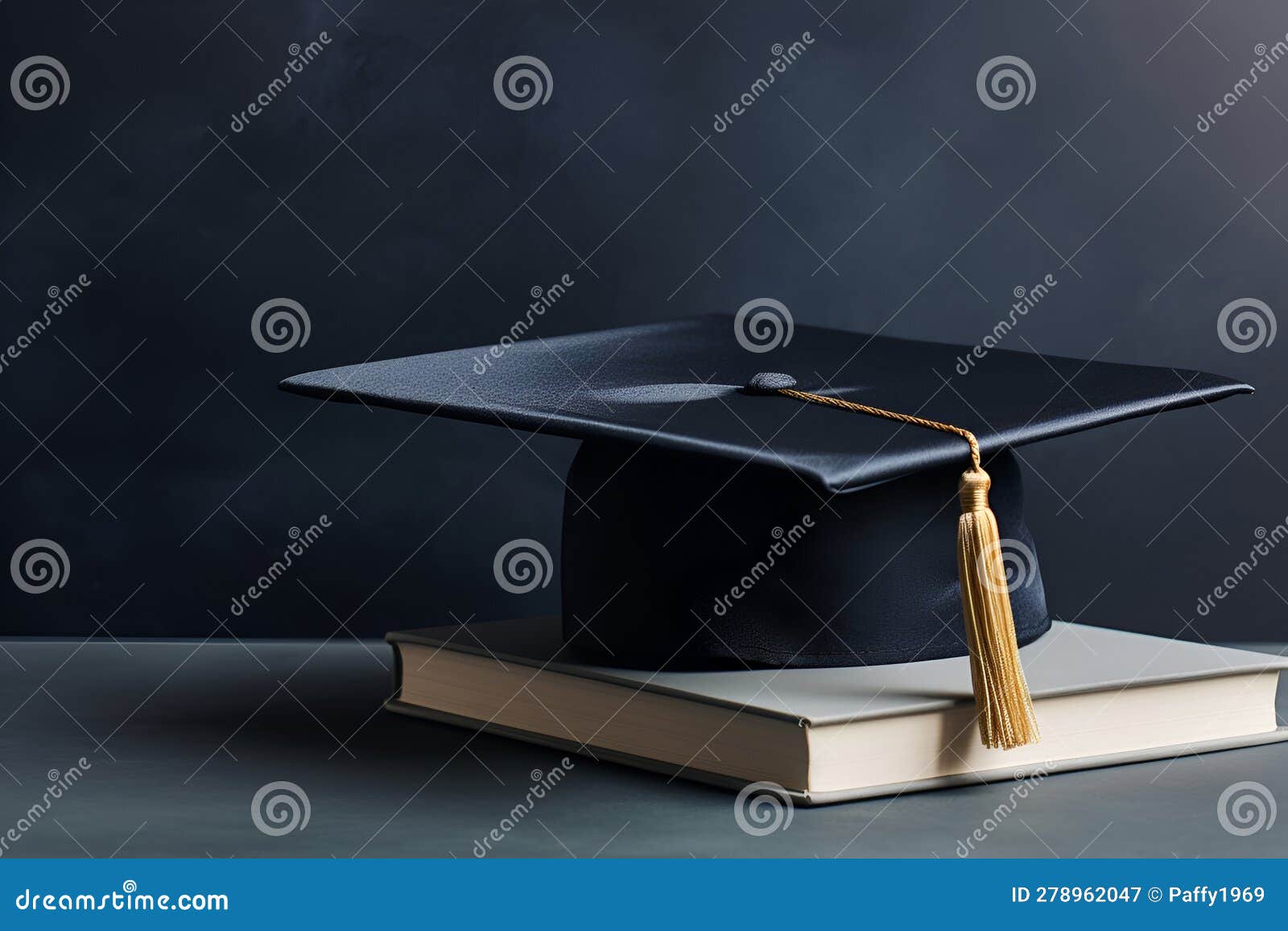 Graduation cap on book stock illustration. Illustration of university ...