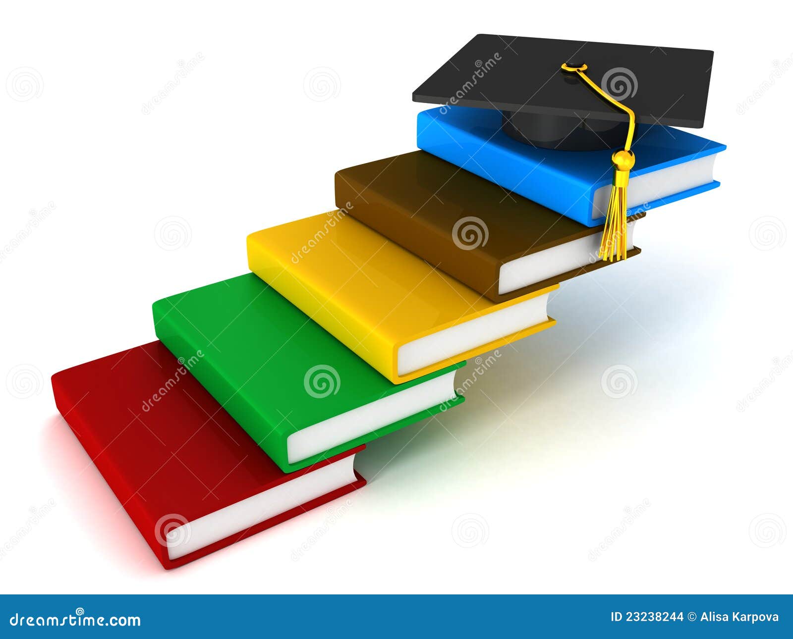 Graduation Cap on Book Stack Ladder Stock Illustration - Illustration ...