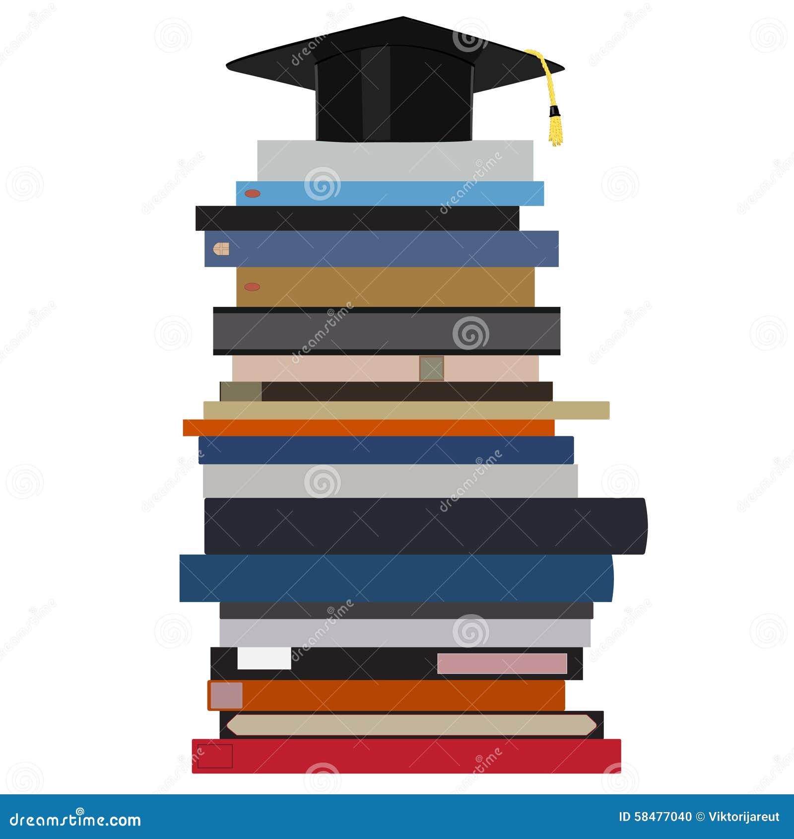 Graduation Cap on Book Stack Stock Illustration - Illustration of ...