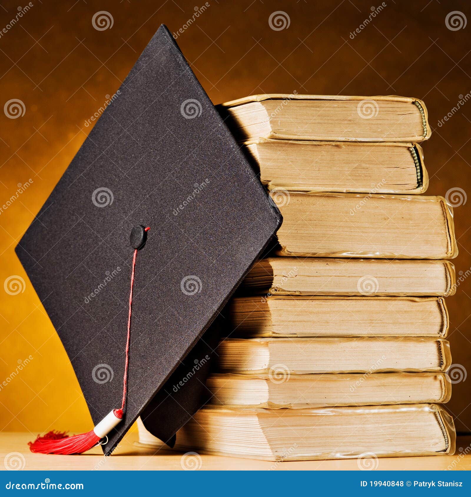 Graduation cap and books stock photo. Image of mortar - 19940848
