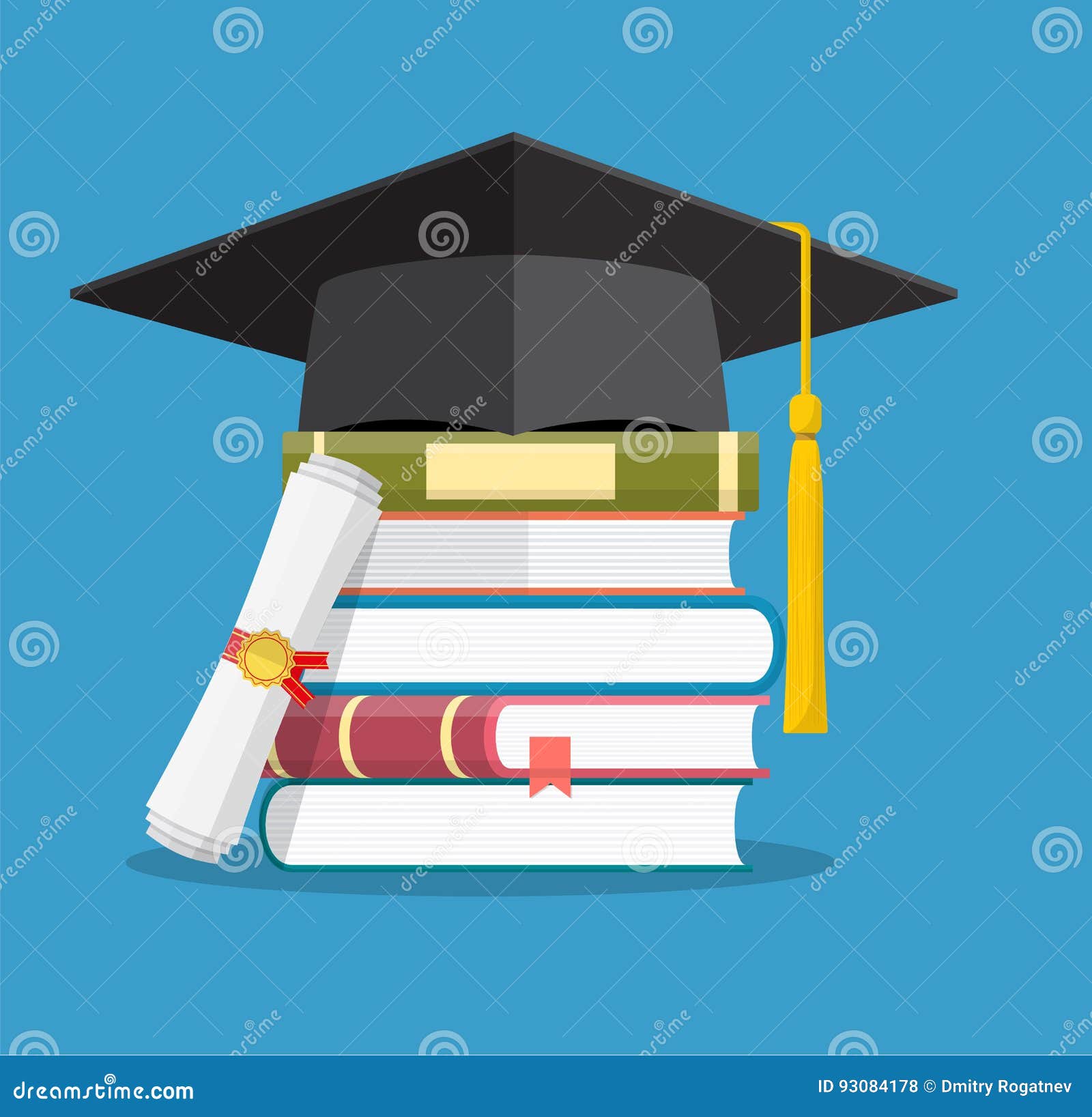 Graduation Cap on Books Stacked, Stock Vector - Illustration of concept ...