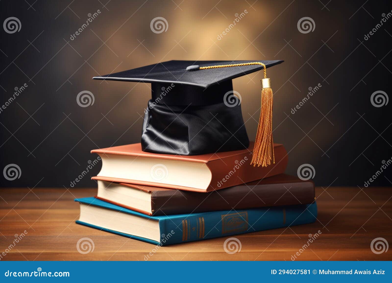 Graduation Cap and Books on Wooden Table. Education Concept Stock ...