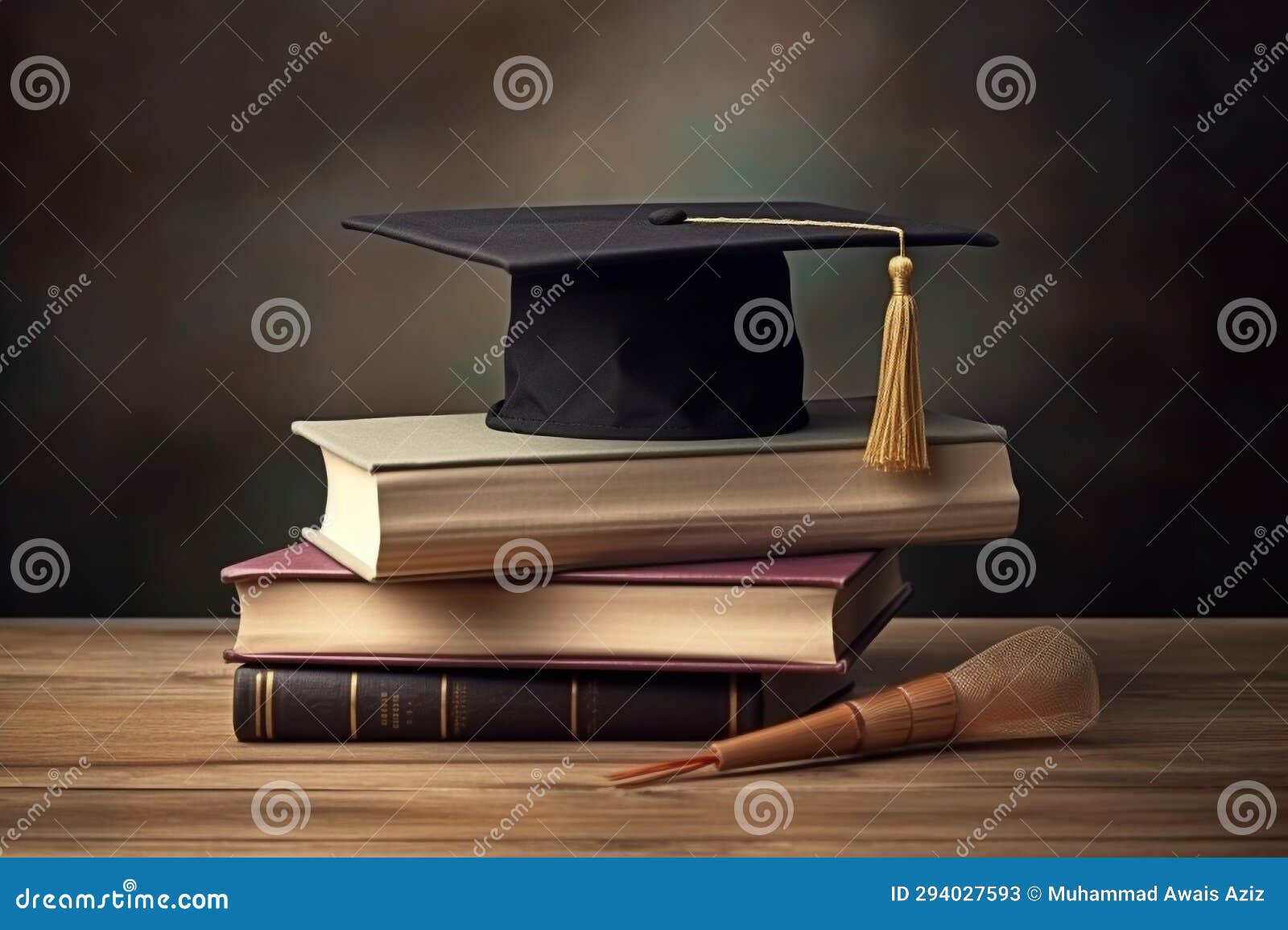 Graduation Cap and Books on Wooden Table. Education Concept Stock ...