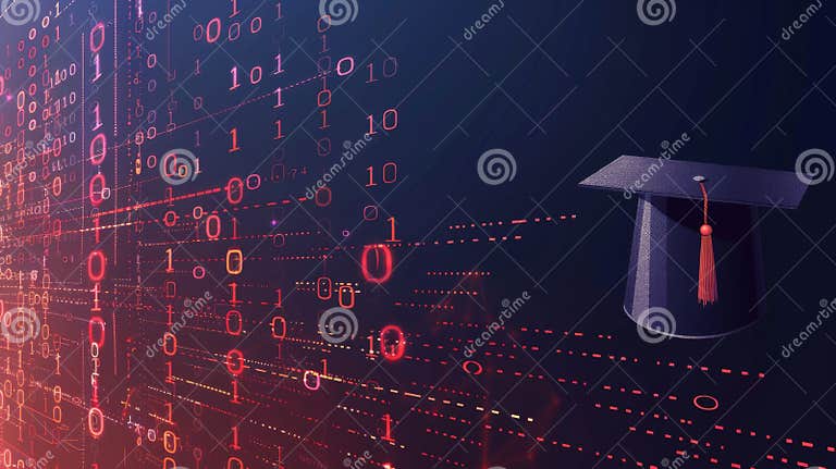 A Graduation Cap Cast Against a Backdrop of Glowing Binary Code, Encapsulating the Essence of ...