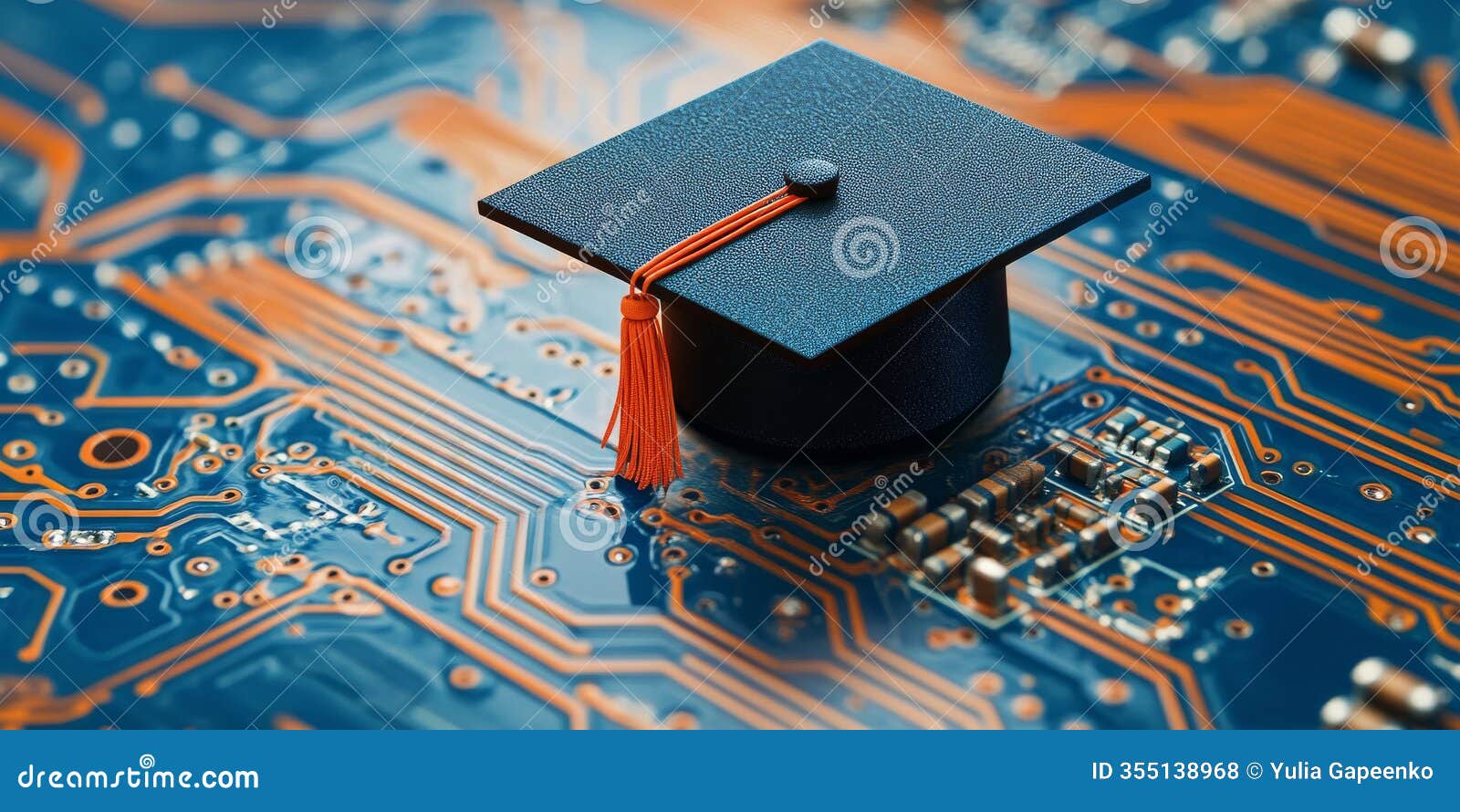 Graduation Cap on Circuit Board Symbolizes Technology and Education ...