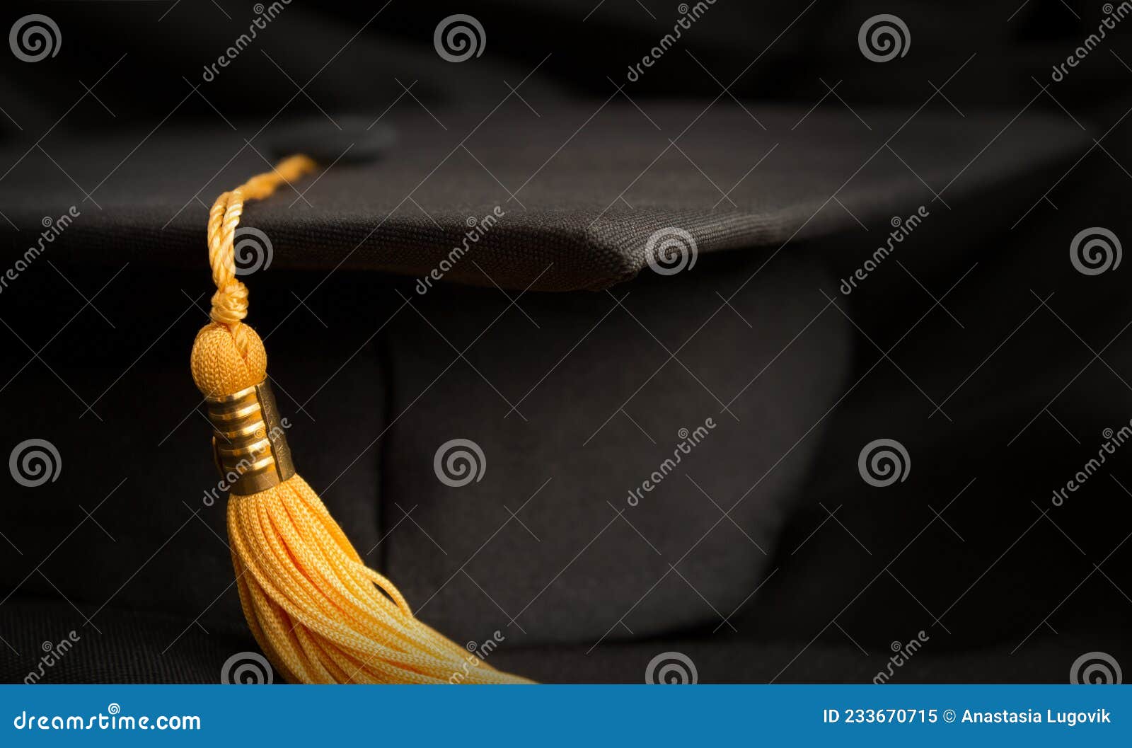Graduation Cap Close Up on Black Stock Image - Image of certificate ...