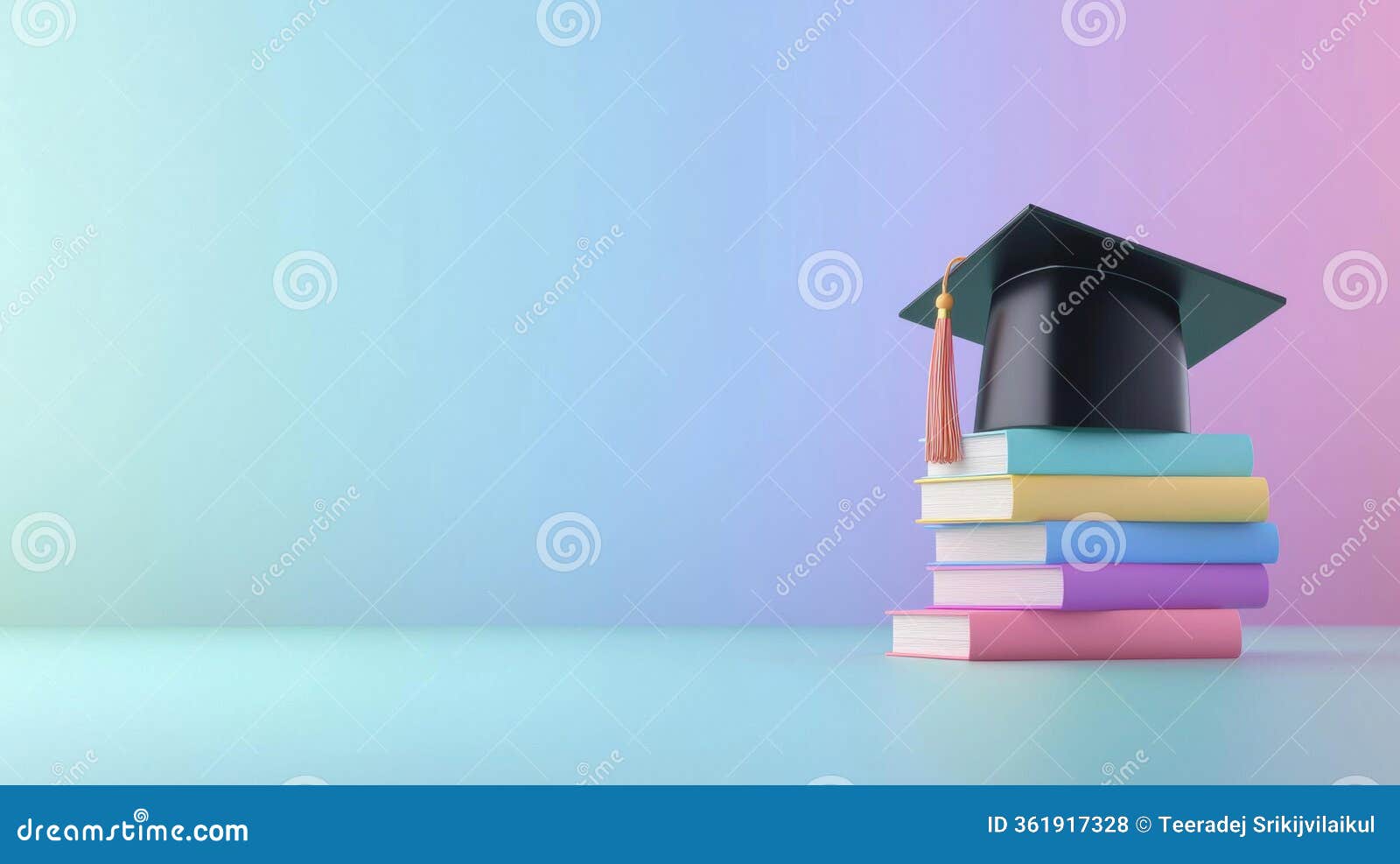 Graduation Hat On Stacked Books Vintage Drawing.Graduation Cap On ...