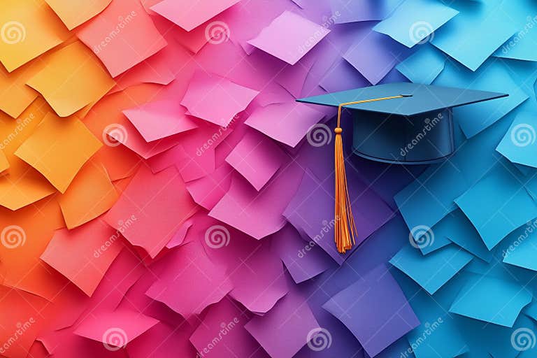 Graduation Cap on a Colorful Wall of Notes Symbolizing Learning and ...